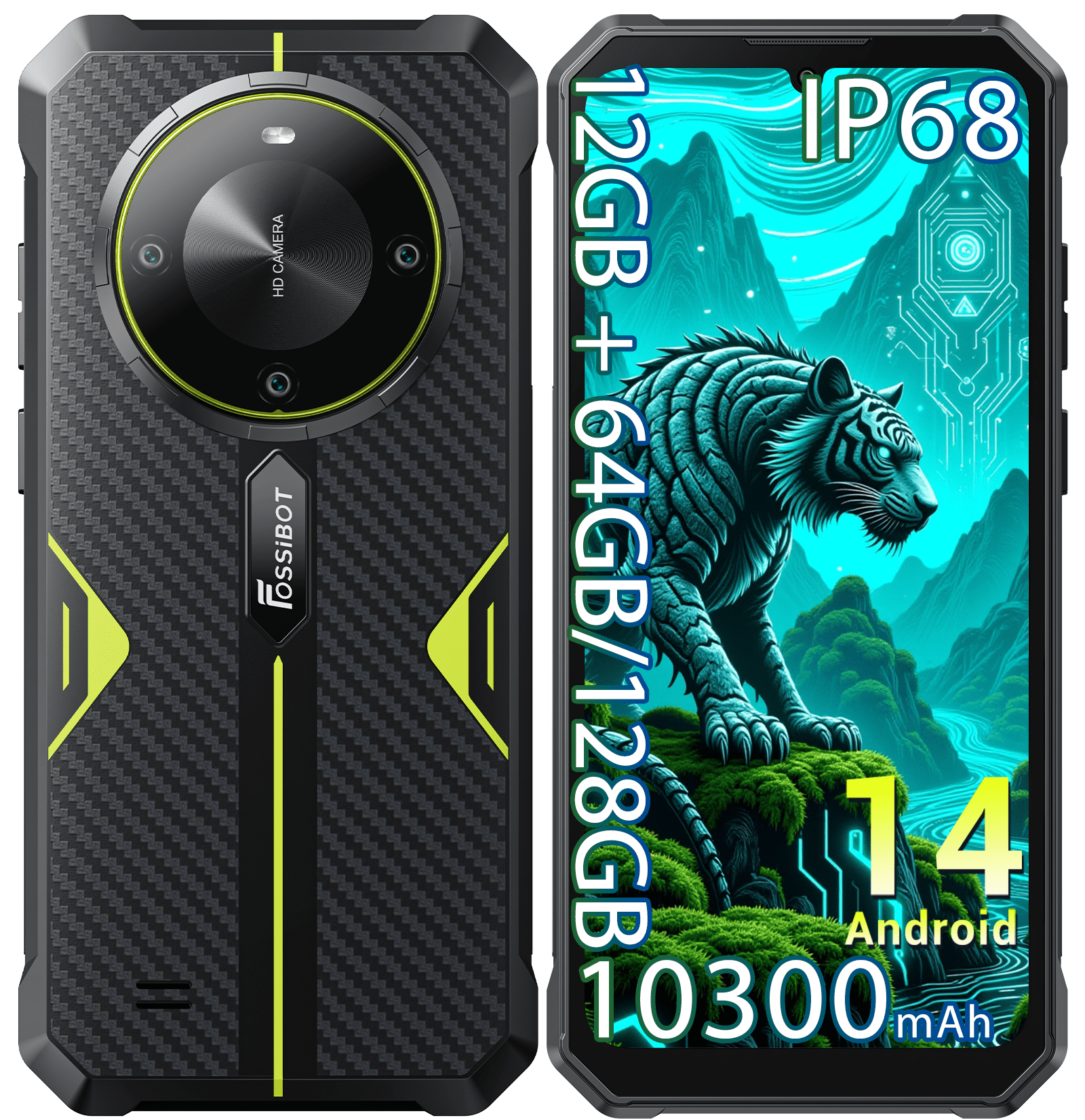 FOSSiBOT Rugged Phone F105 12+64GB 6.75 Inch Android 14 Waterproof IP68 ...