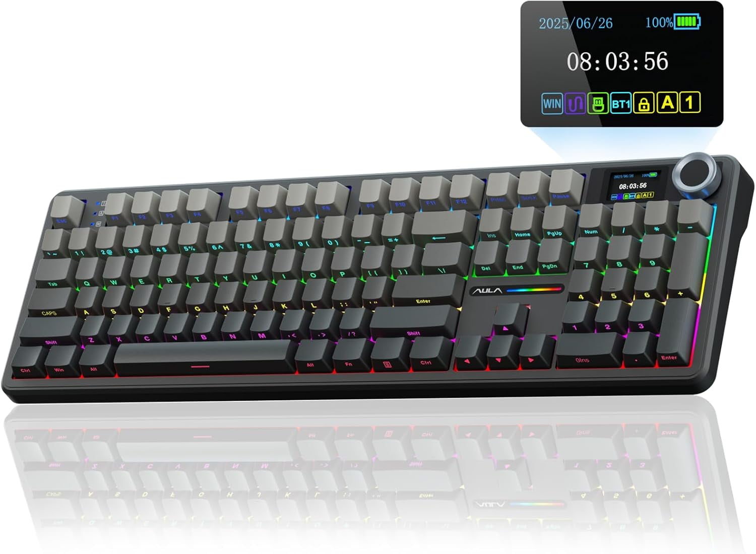 F108 - Mechanical Keyboard with Screen & Knob,Full Size Keyboard with ...