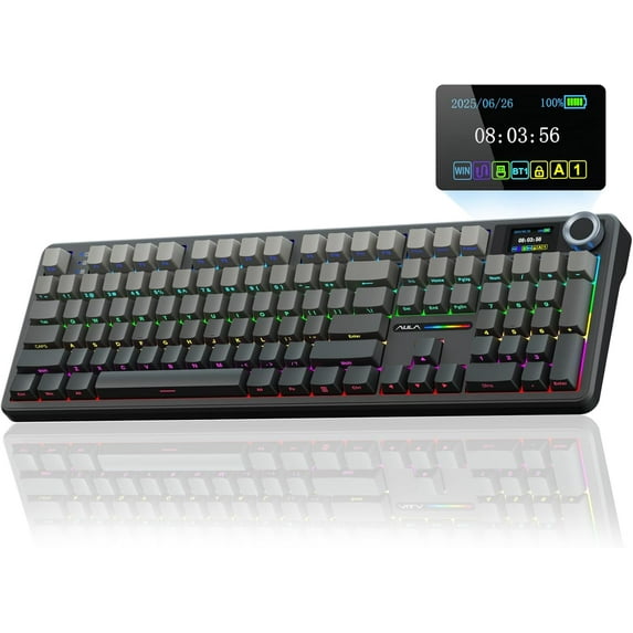 F108 - Mechanical Keyboard with Screen & Knob,Full Size Keyboard with ...