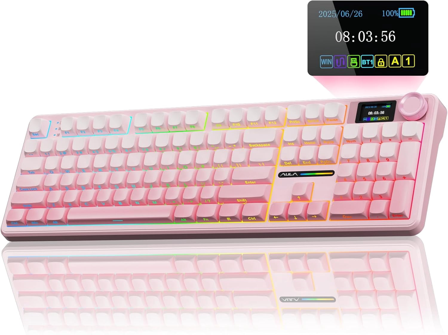 F108 - Mechanical Keyboard with Screen & Knob,Full Size Keyboard with ...