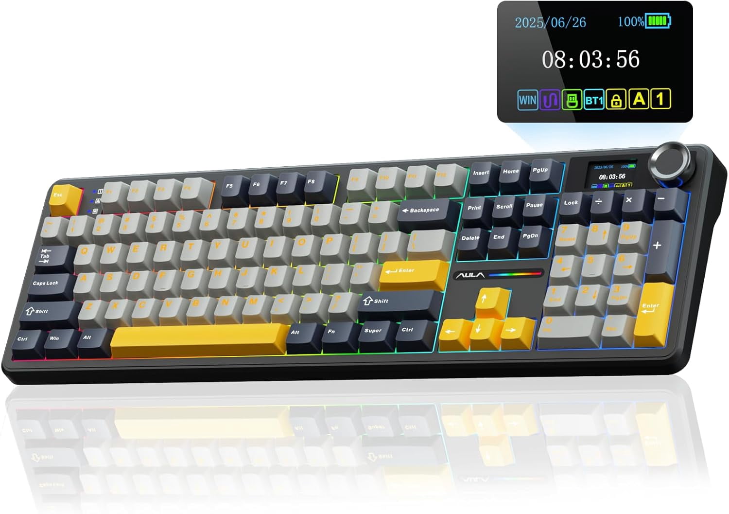 F108 - Mechanical Keyboard with Screen&Knob,Hot Swappable Gaming ...