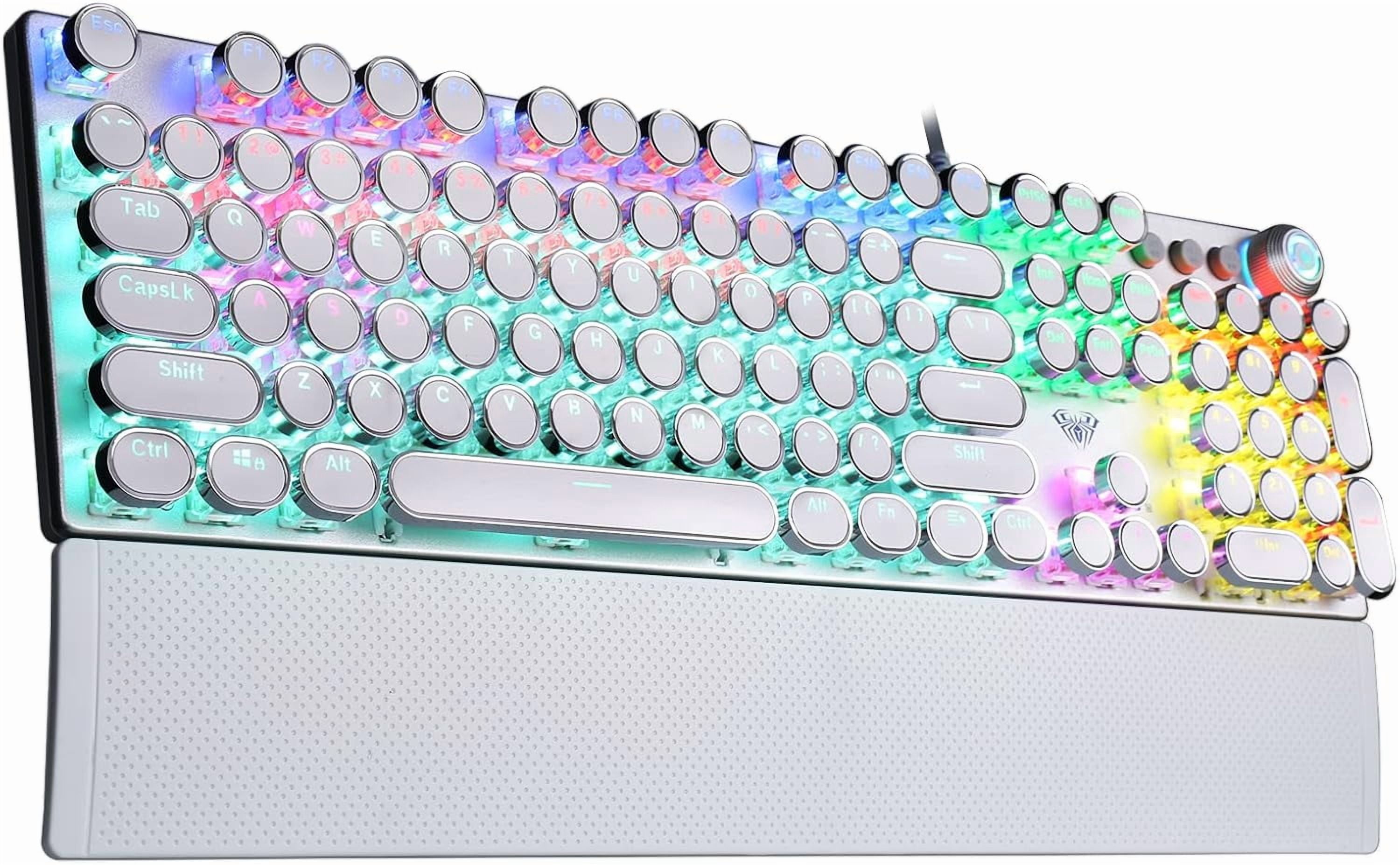 F2088 Typewriter Mechanical Keyboard, White Retro Wired Gaming Keyboard ...