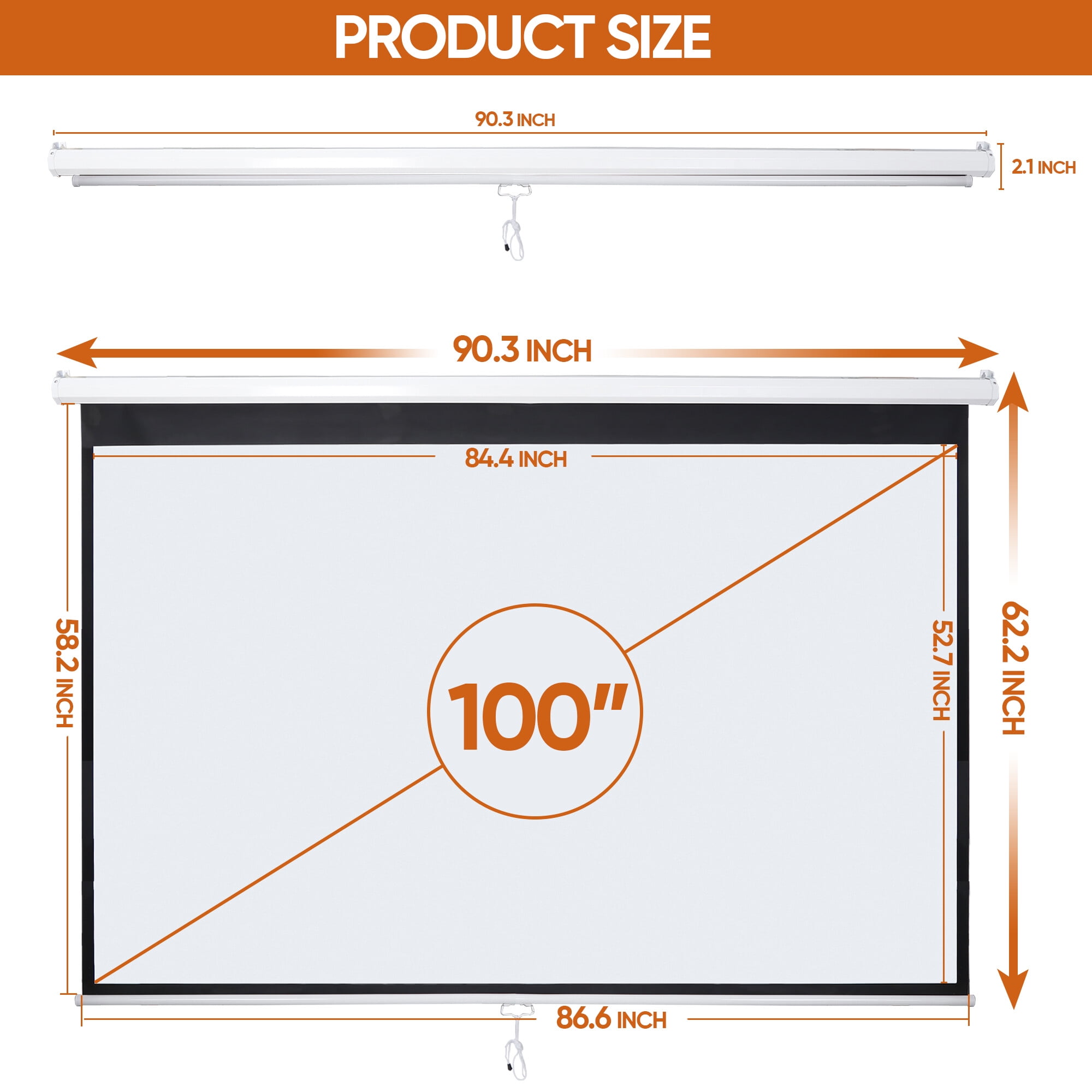 F2C 100'' 16:10 HD Manual Projection Screen, Retractable, Wall ...