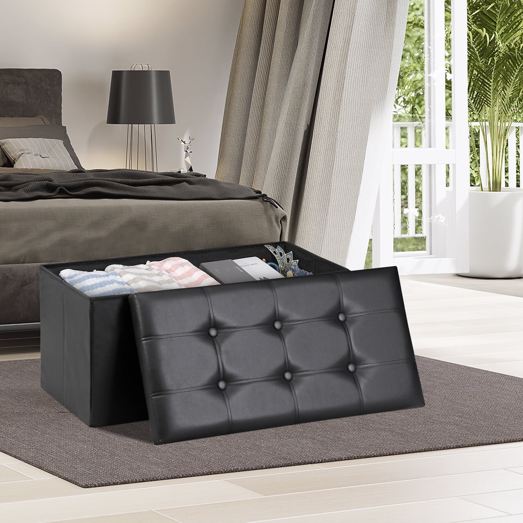 F2C 30-in Folding Storage Ottoman Bench Faux Leather Footrest Bed Bench ...