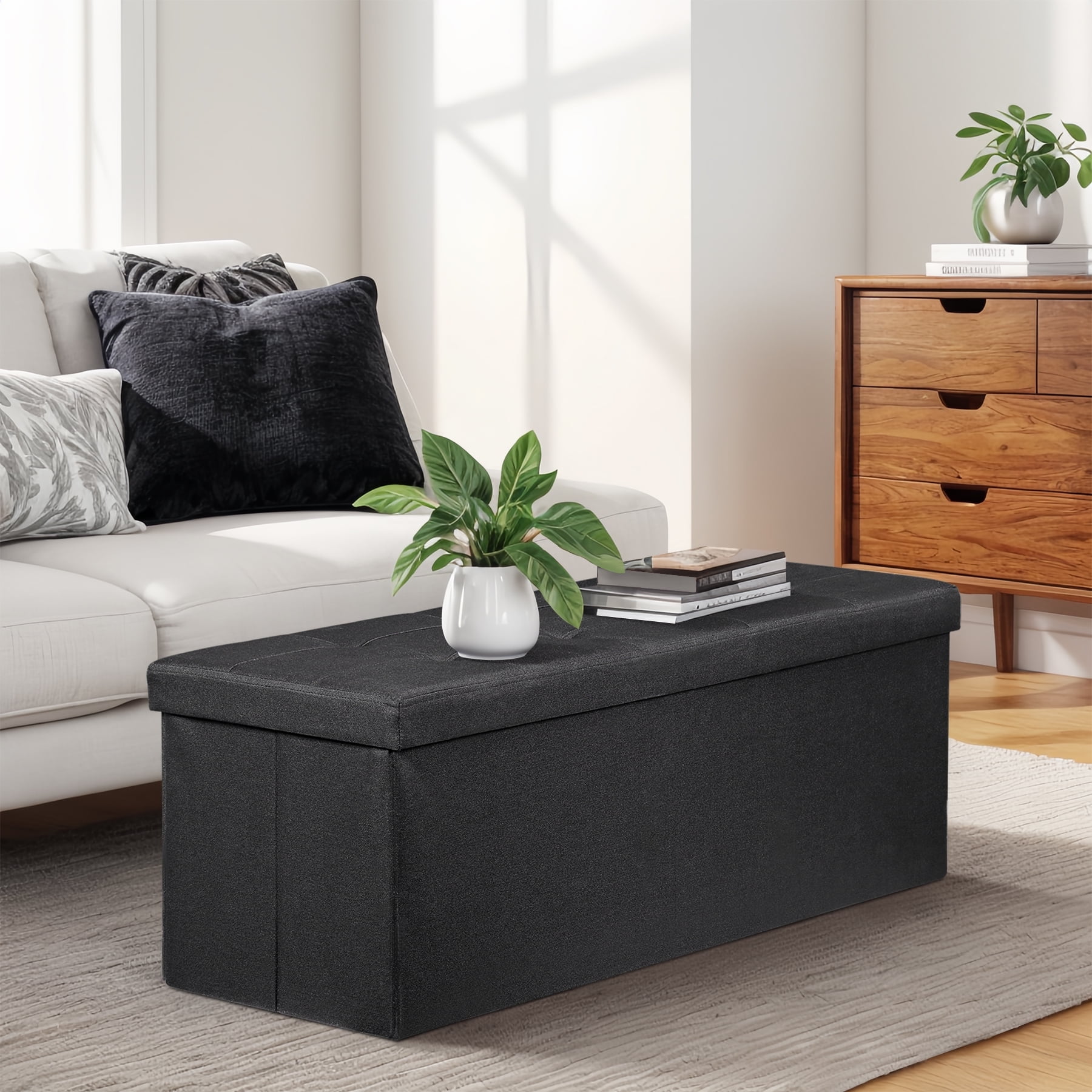 F2C 43-in Folding Ottoman Bench Linen Storage Chest Modern Bed Bench W ...