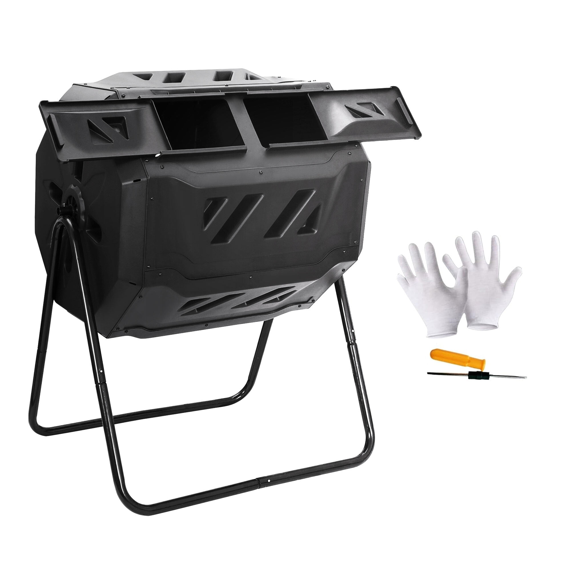F2C 43Gal Outdoor Tumbler Composter 360? Compost Bin BPA Free W/Dual Chambers & Sliding Doors ...