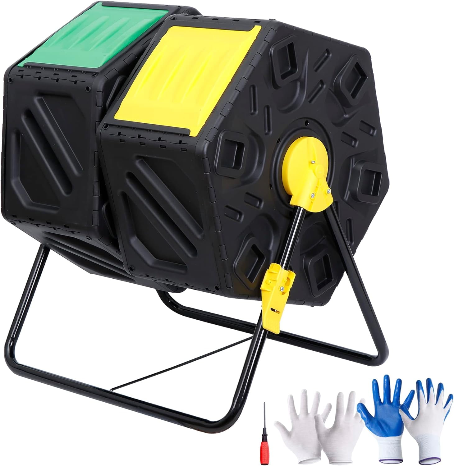 F2C Dual Chamber 37 Gallon Compost Tumbler All-Season Outdoor BPA Free Large Composter Bin w/ 2 ...