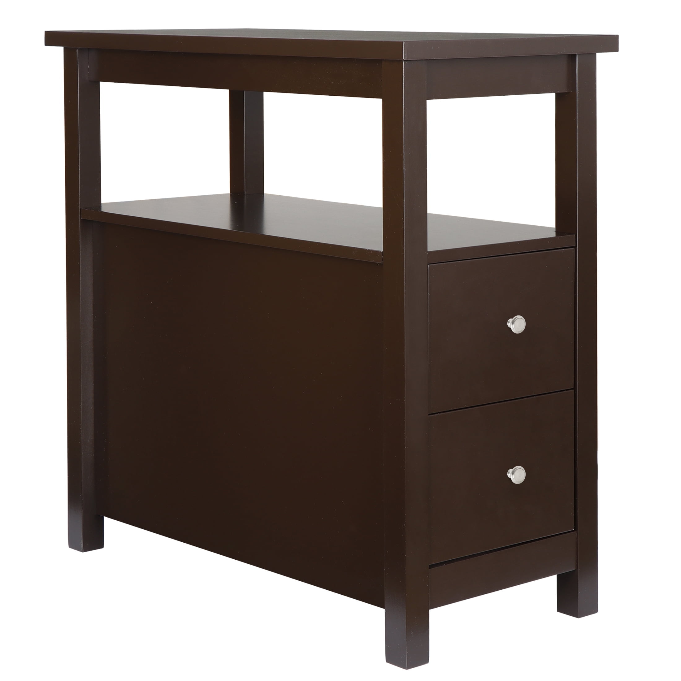 Chairside End Table w/ 2 Drawer and Shelf Narrow Stand for Living Room ...