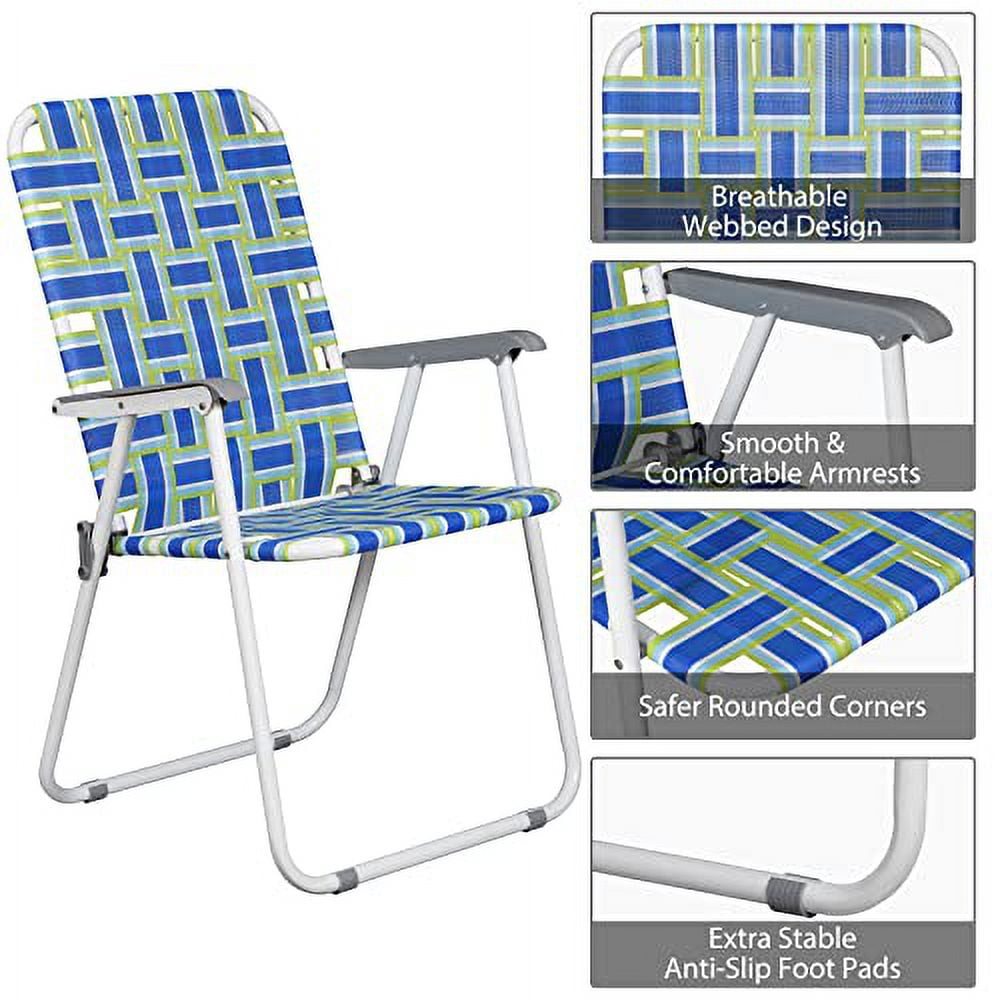 F2C Patio Lawn Chairs Folding Set of 2, Metal Webbed Folding Chair Outdoor Beach Chair Portable ...
