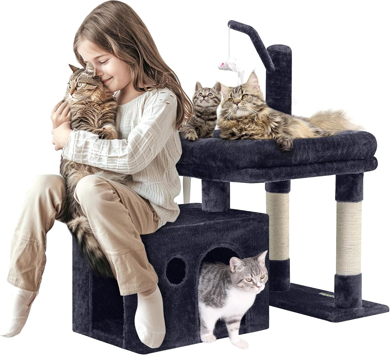 F32 Cat Stand, 32-inch Short Cat Tree with Extra-Large Padded Platform ...