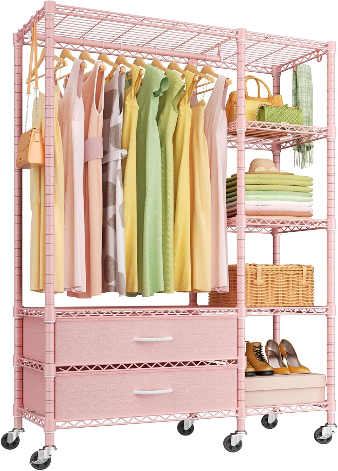 FR Heavy Duty Clos Rack（With Lockable Wheels）Freestanding Clothing ...