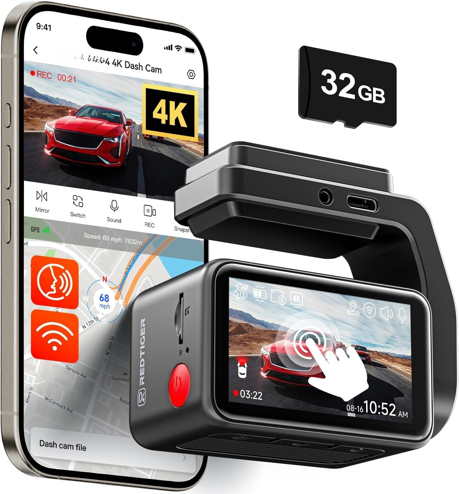 F4 4K Dash Cam Front, 2.2 inch Mini Camera, 2160P UHD Touch Screen ...