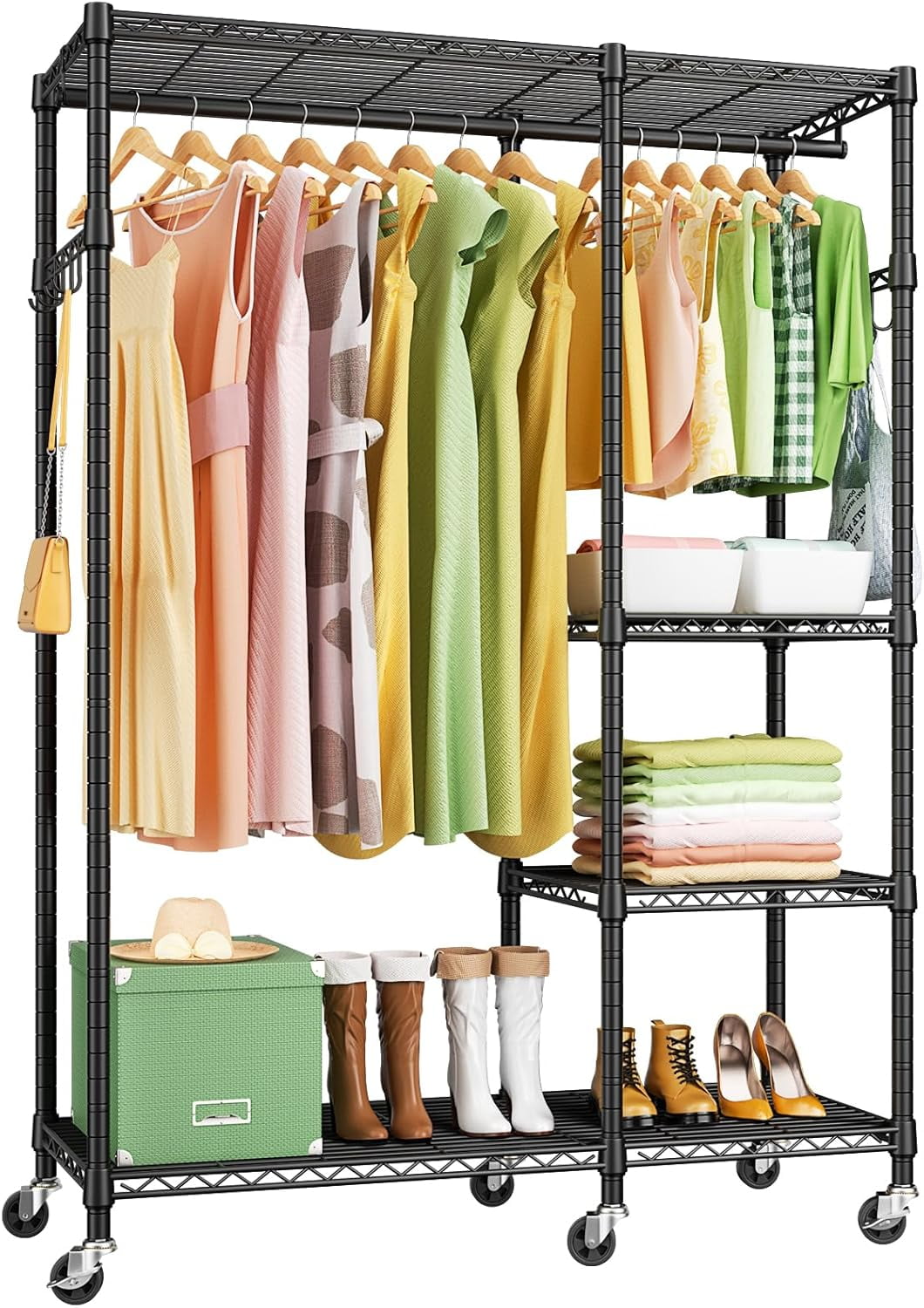 F4R Heavy Duty Clothes Rack（With Lockable Wheels ） Rolling Clothing ...