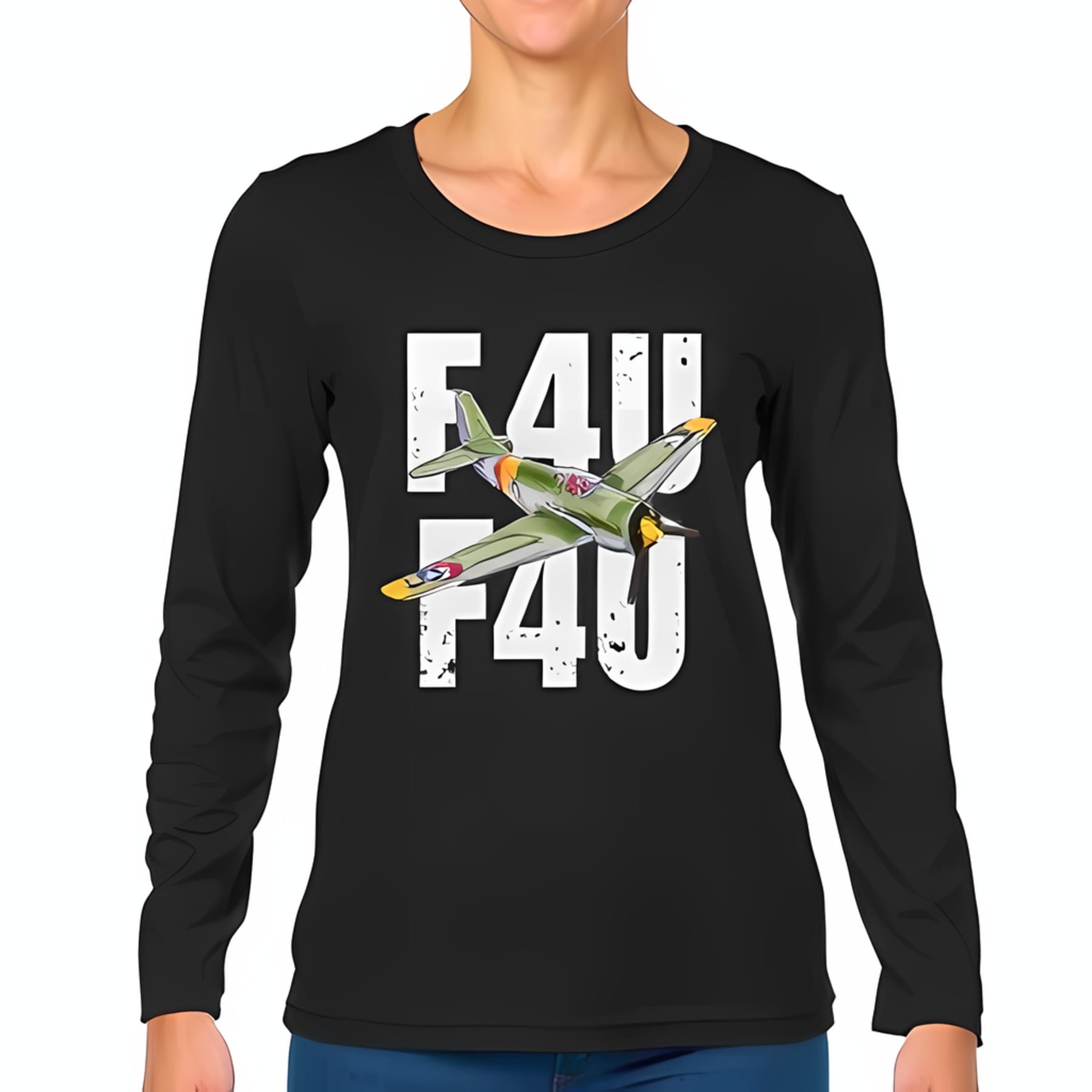 F4U Long Sleeve T-Shirt - Aircraft Graphic Design with Bold 'F4U ...