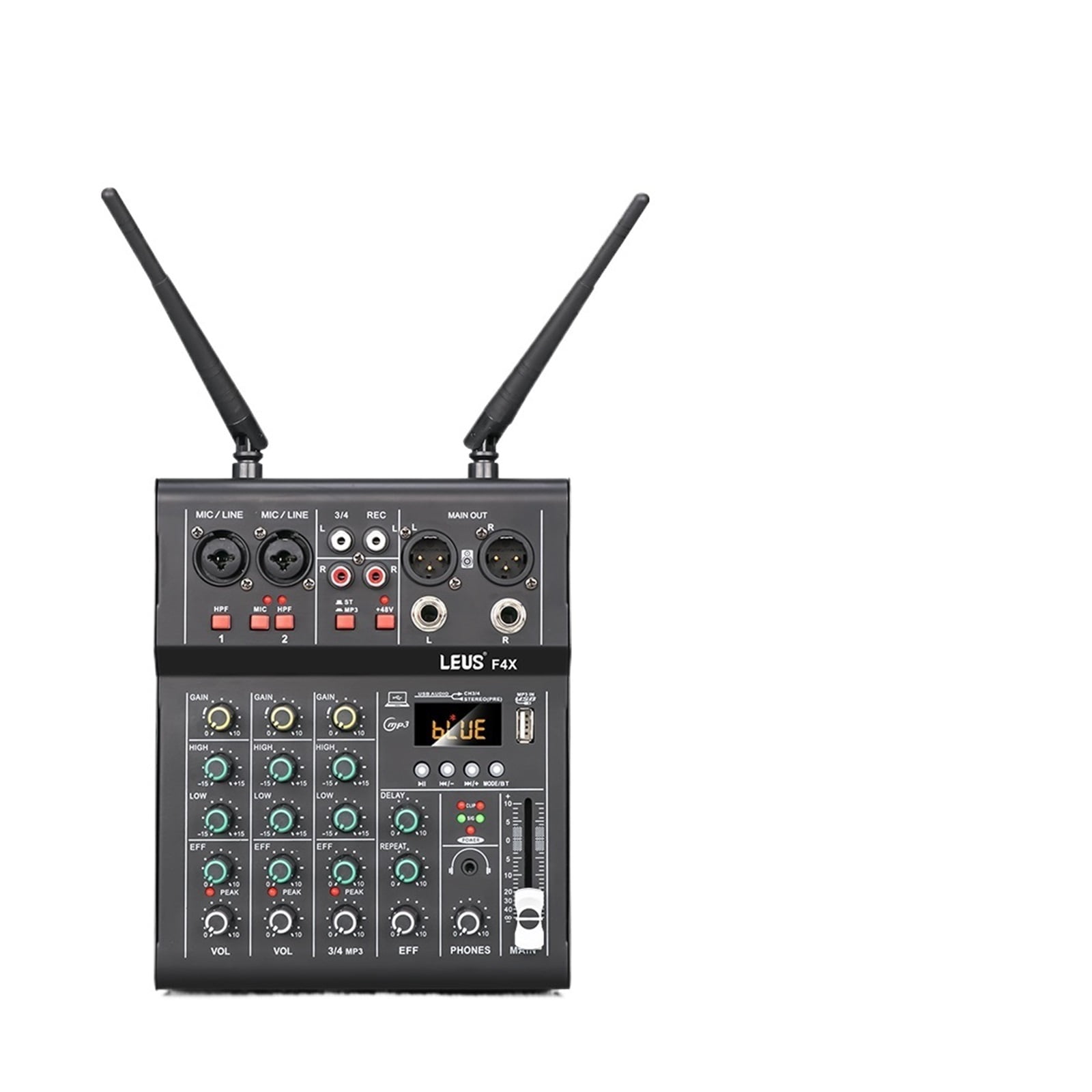 F4X 4 Channel Sound Mixer With Dual UHF Wireless Microphone DJ Console ...