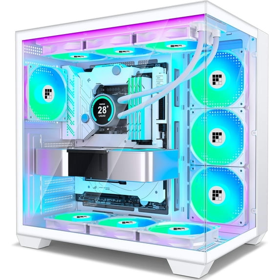 F600 PC Case - Pre-Installed 7 PWM ARGB Fan, ATX Mid-Tower Gaming PC ...