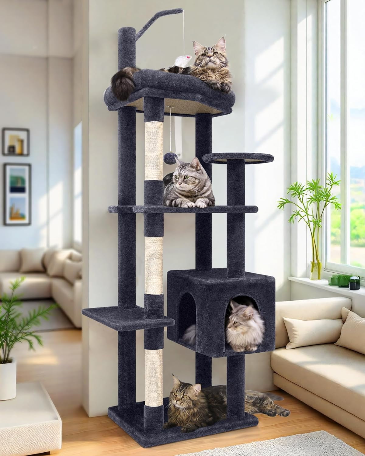 F64 Tall Cat Tree Tower for Indoor Cats Large Adult, 64inch Corner Cat ...
