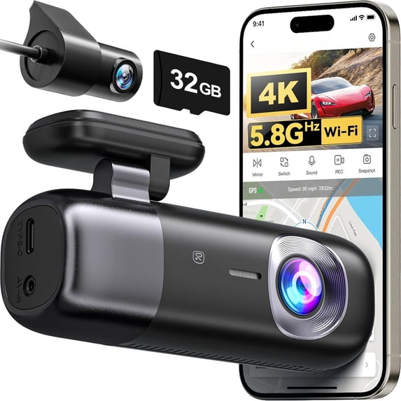 F9 Dash Cam 4K Front and Rear 1080P, WiFi GPS Camera with 32GB Card ...