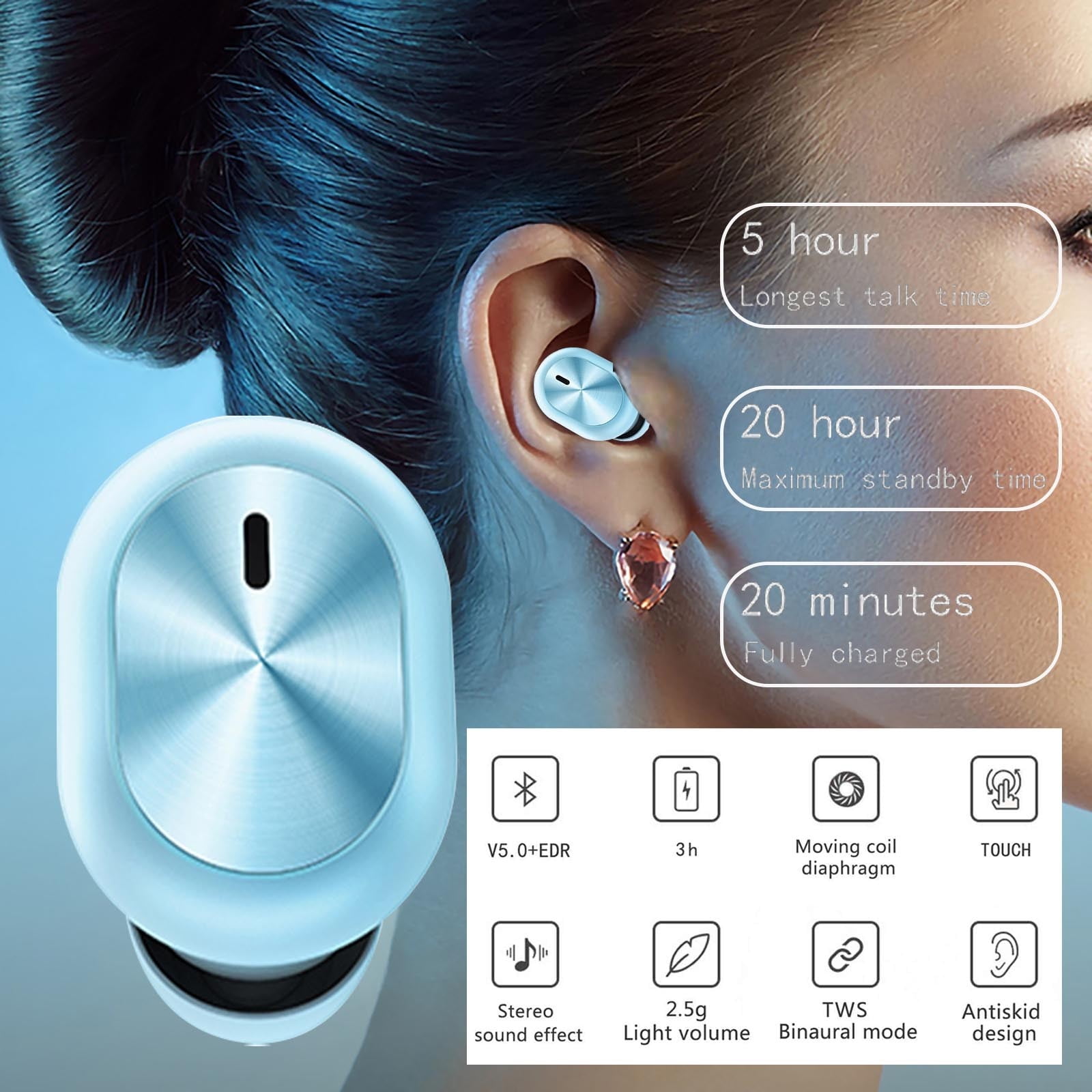 F911 Bluetooth 5.0 Mini Wireless Earphone Macaron Color In-Ear Single ...