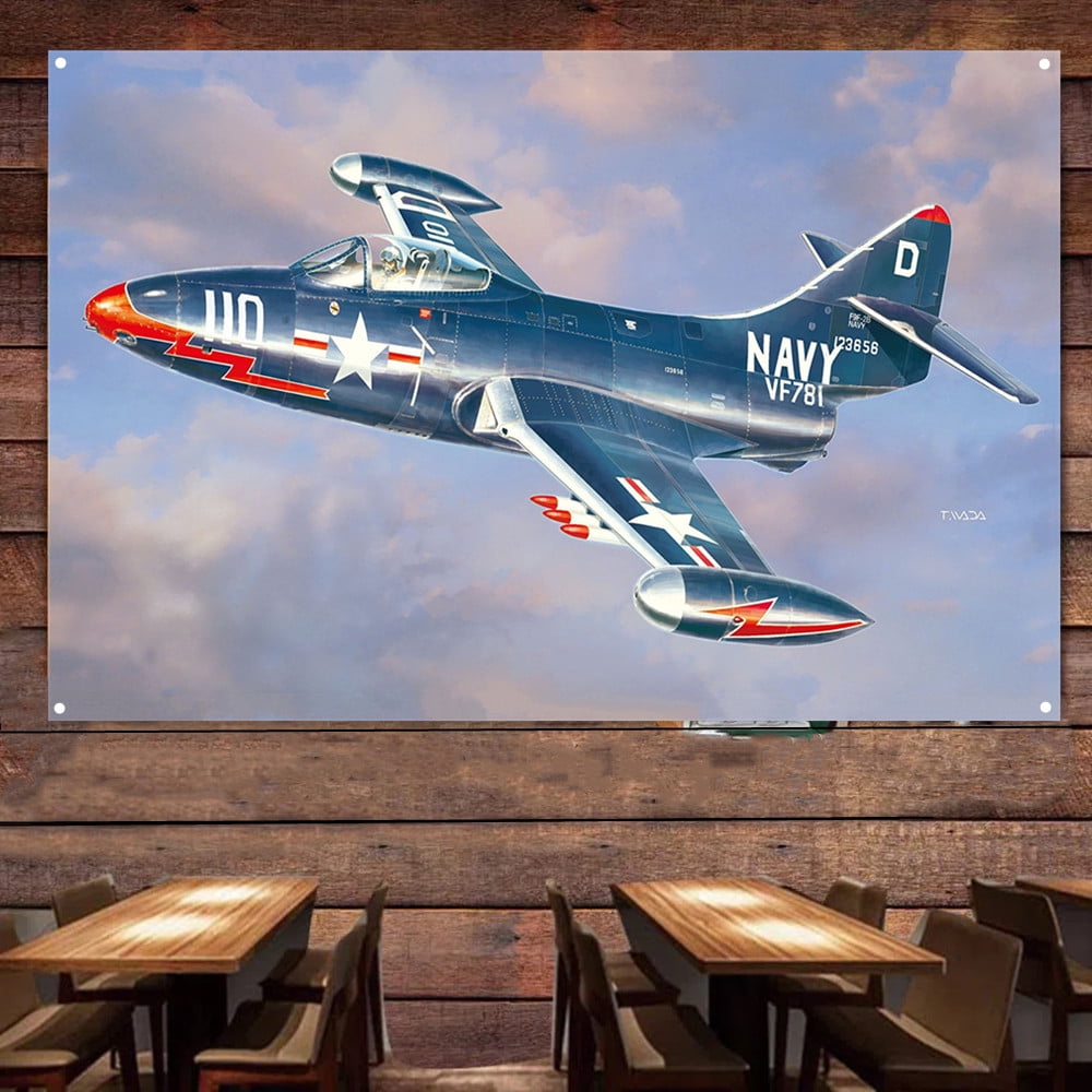 F9F-2 Panther Fighter Jet Posters and Prints Wall Banner & Hanging Flag ...