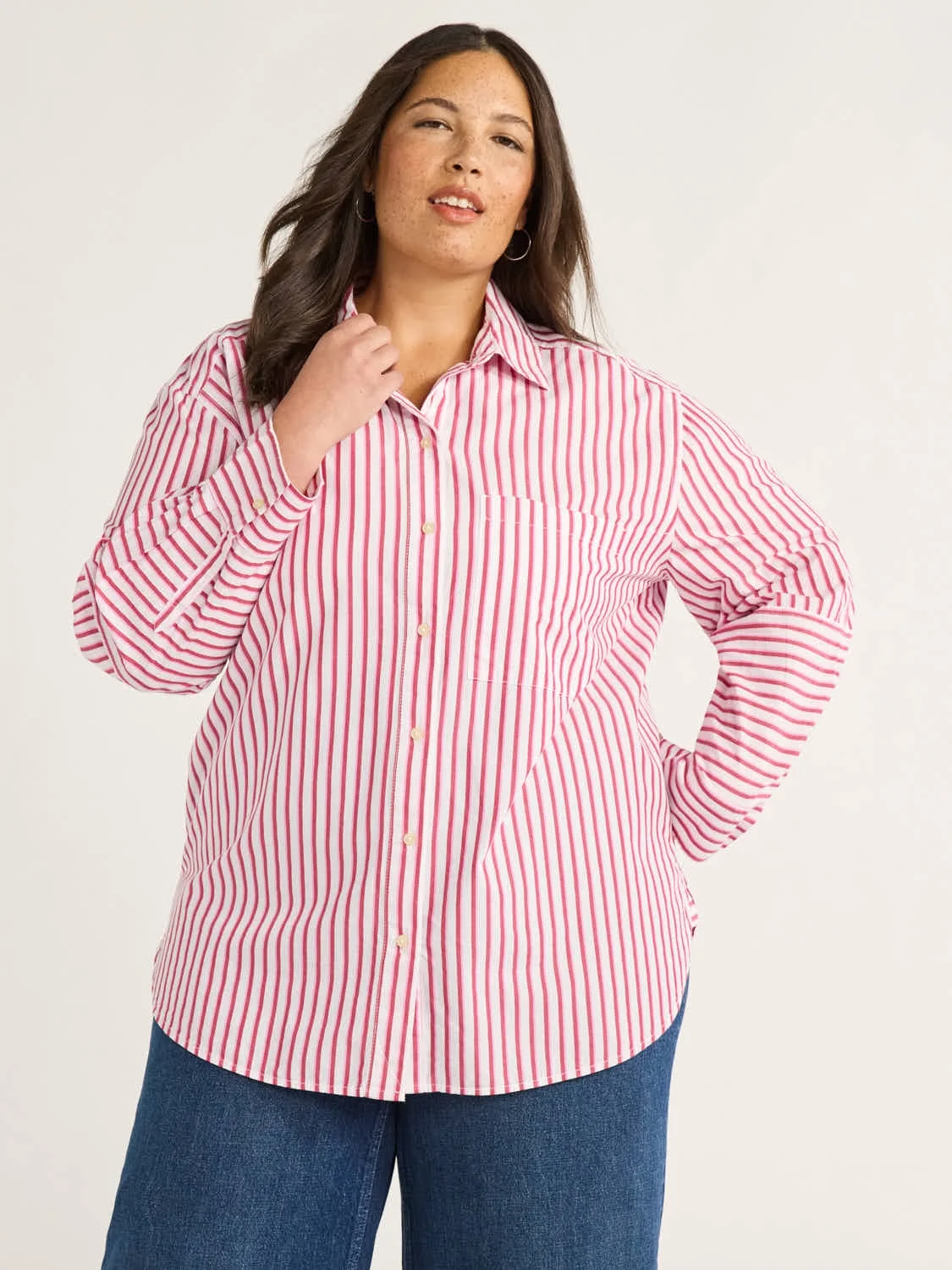 Free Assembly Women’s and Women's Plus Button Front Boxy Cotton Tunic ...