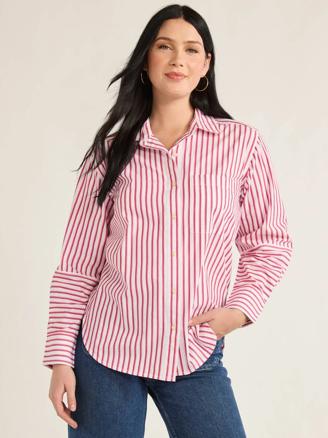 Free Assembly Women’s and Women's Plus Button Front Boxy Cotton Tunic ...