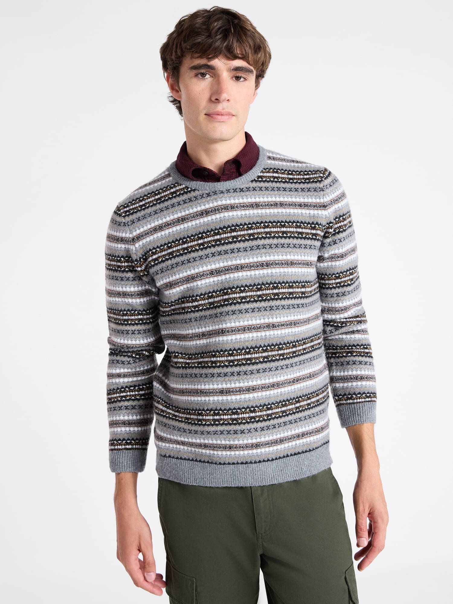 Free Assembly Men's Fair Isle Sweater with Long Sleeves, Size XS-3XL ...