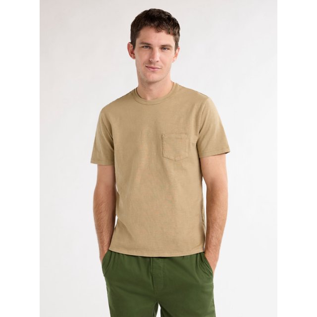 Free Assembly Men's Garment Wash Pocket Tee with Short Sleeves, Sizes S ...