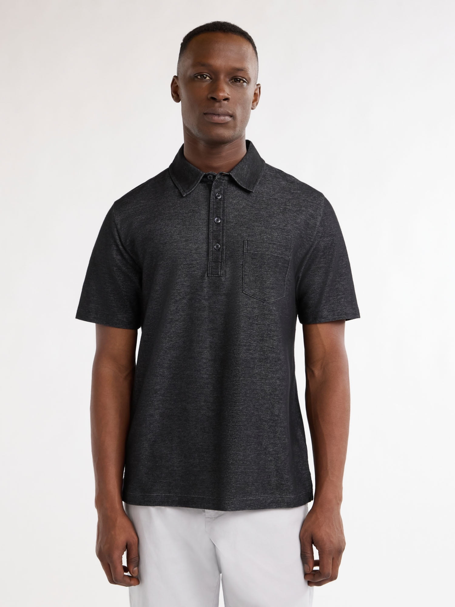 Free Assembly Men's Long Placket Polo Shirt with Short Sleeves, Sizes ...