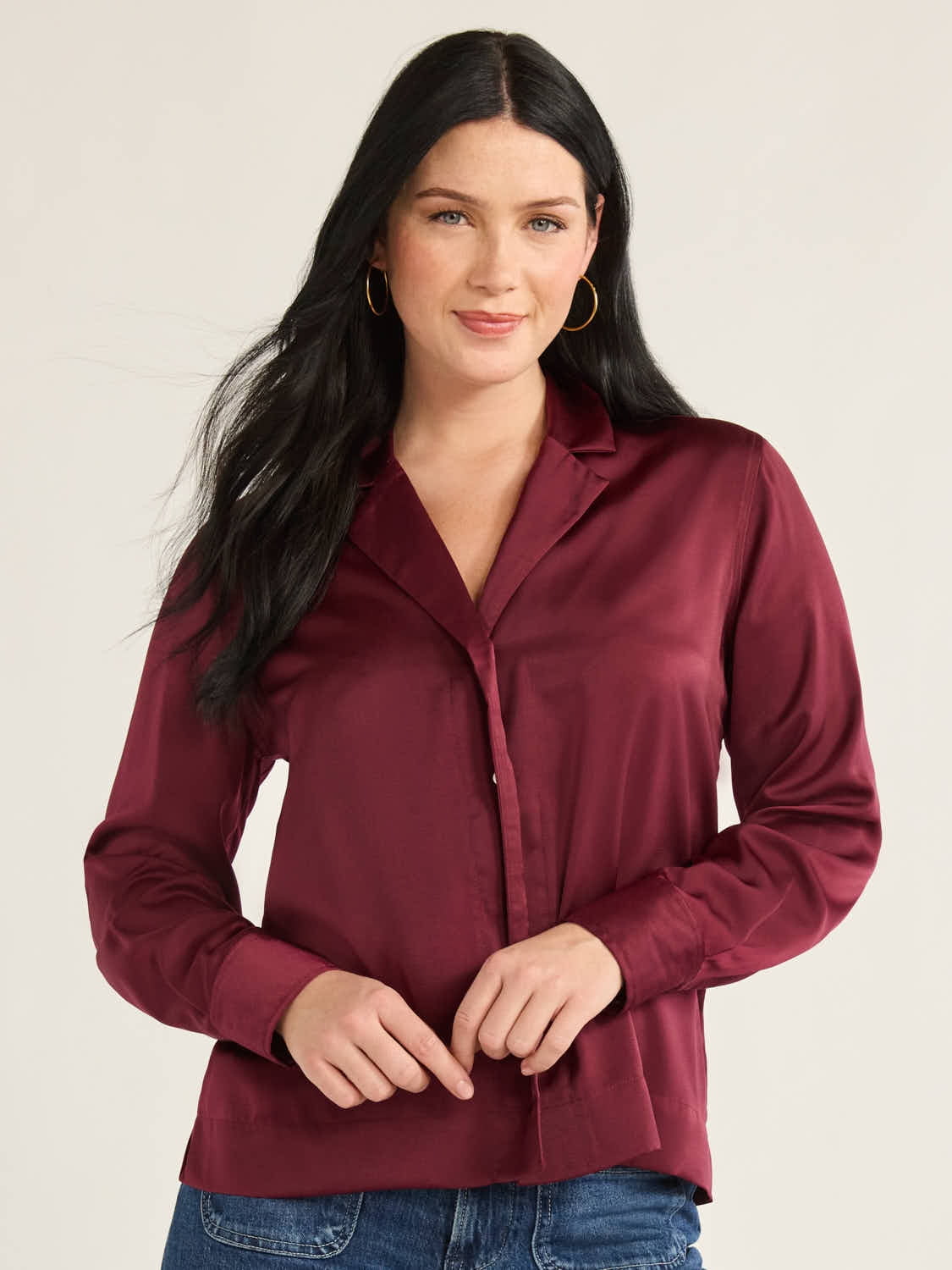 Free Assembly Women's Satin Blouse with Long Sleeves, Sizes XS-XXXL ...