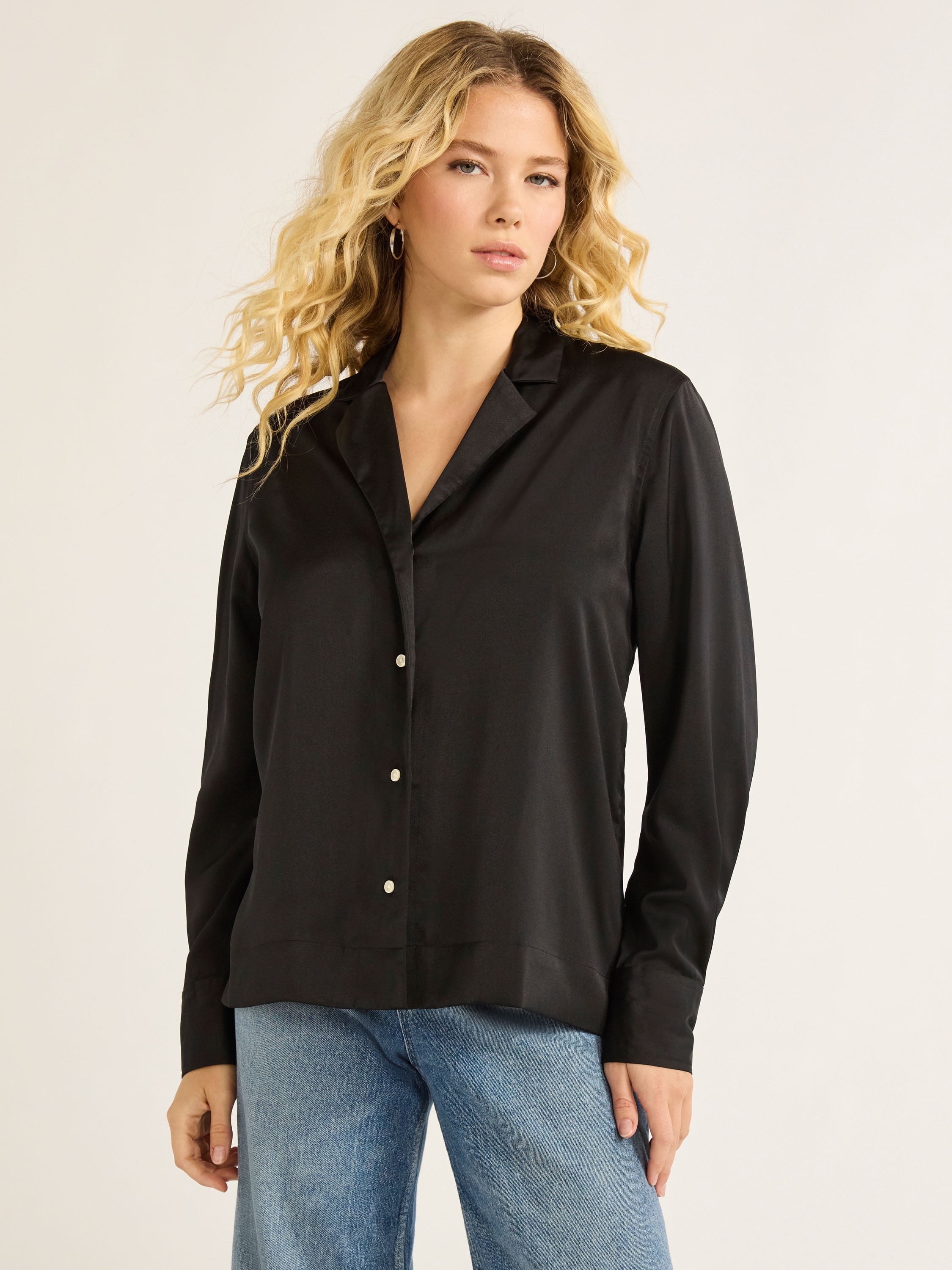 Free Assembly Women's Satin Blouse with Long Sleeves, Sizes XS-XXXL ...