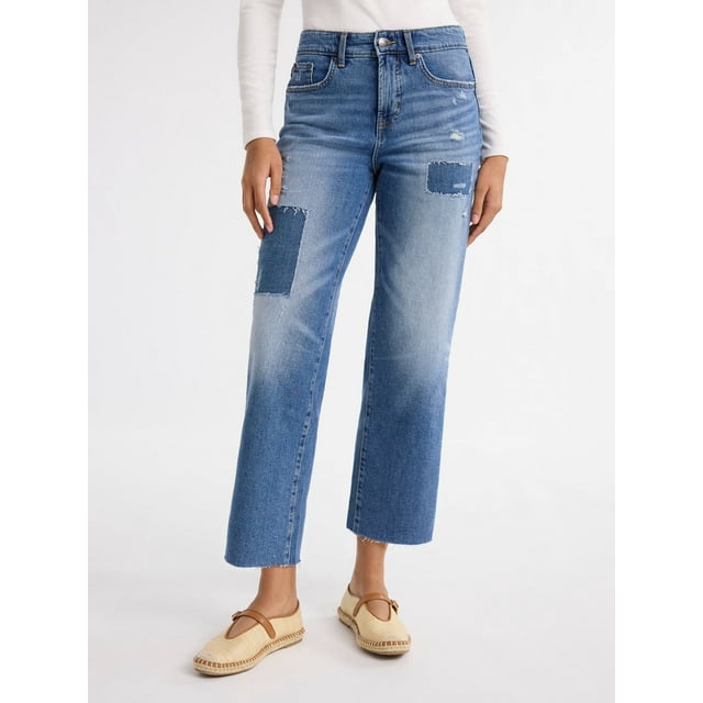 Free Assembly Women's Patchwork Ankle Jeans, 27" Inseam, Sizes 0-16 ...