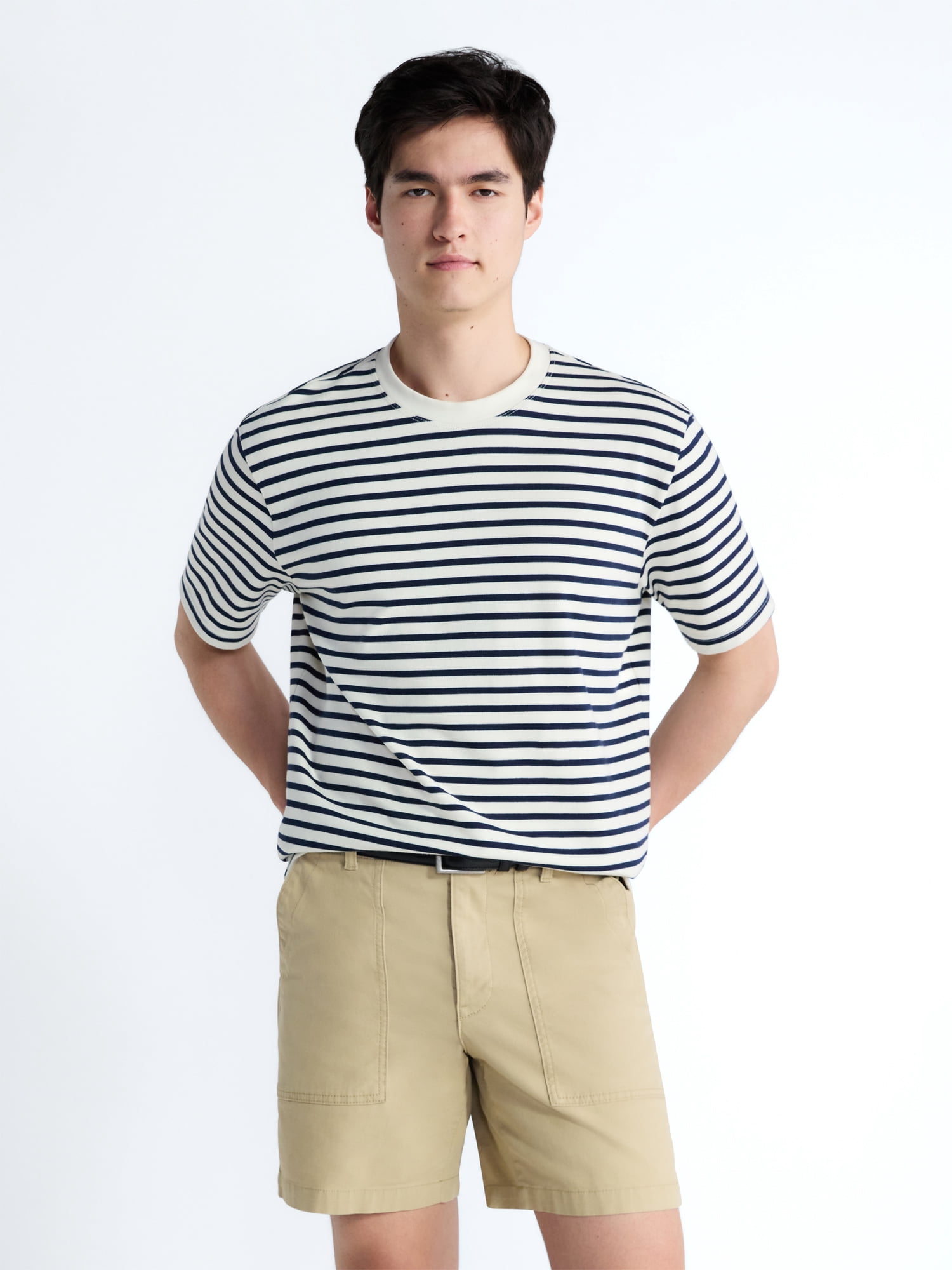 Free Assembly Striped Relaxed Heavyweight Tee with Short Sleeves, Sizes ...
