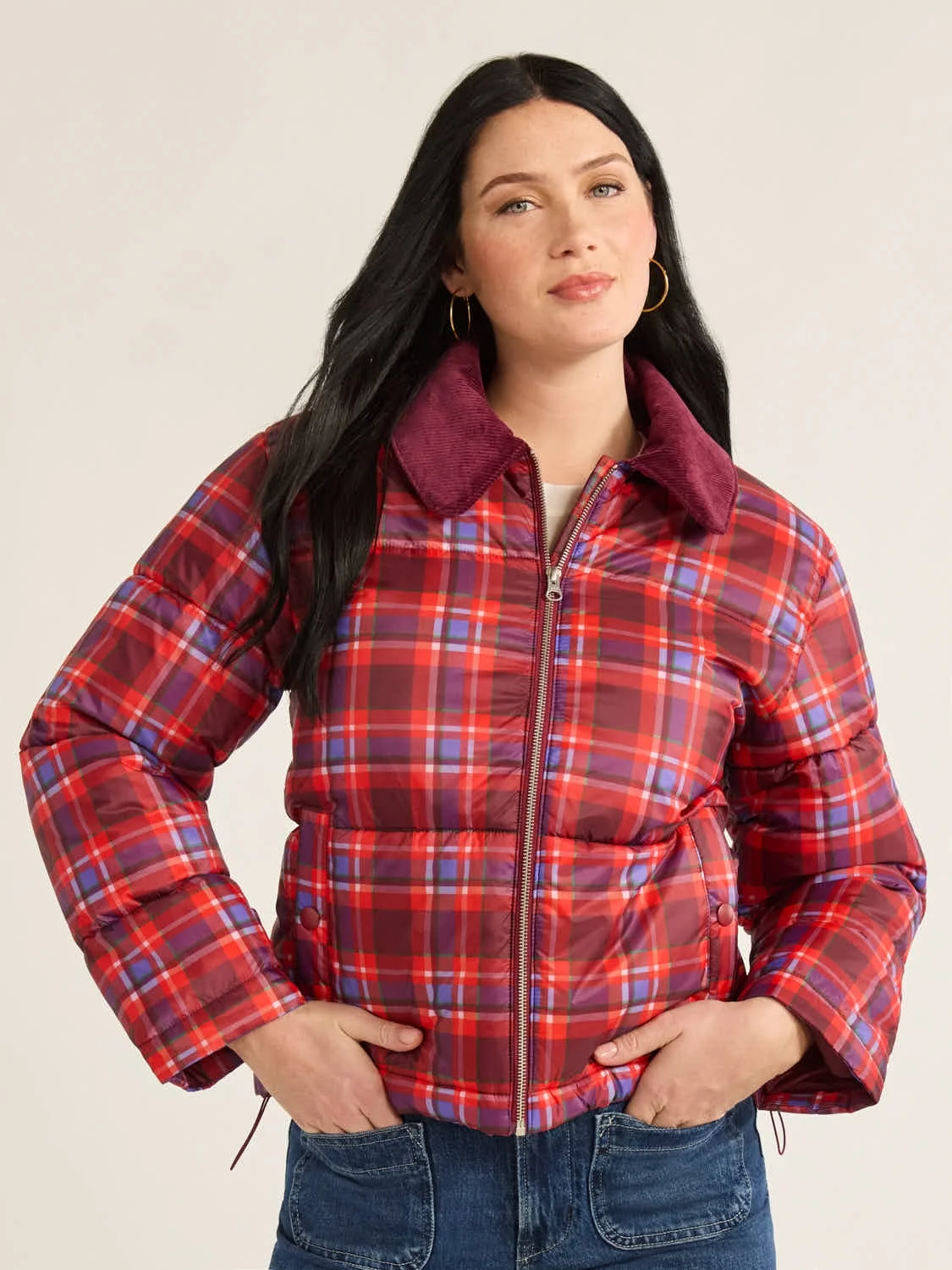 Free Assembly Women's and Women's Plus Short Puffer Jacket, Sizes XS-4X ...