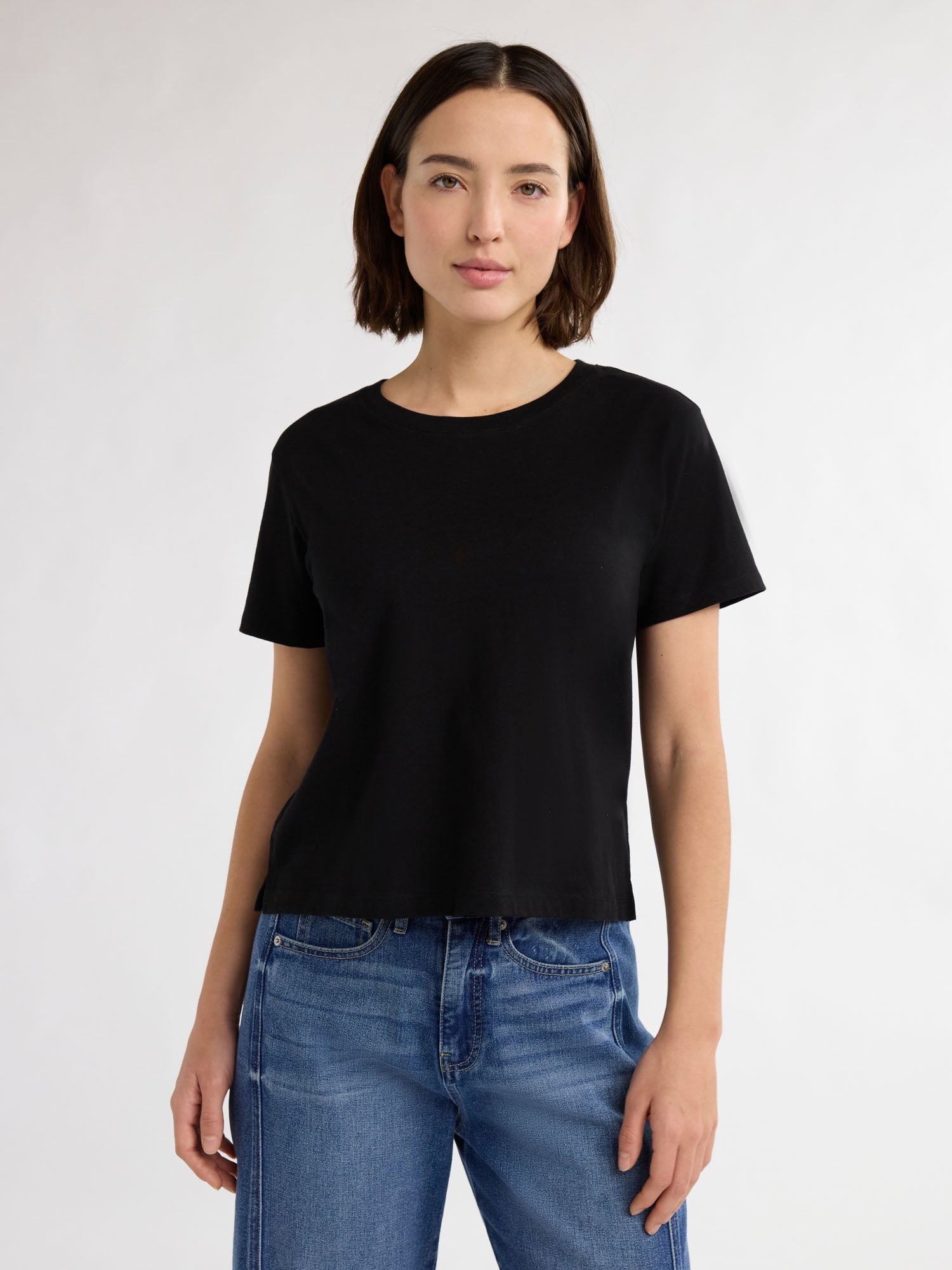 Free Assembly Women's Cotton Cropped Boxy Tee with Short Sleeves, Sizes ...