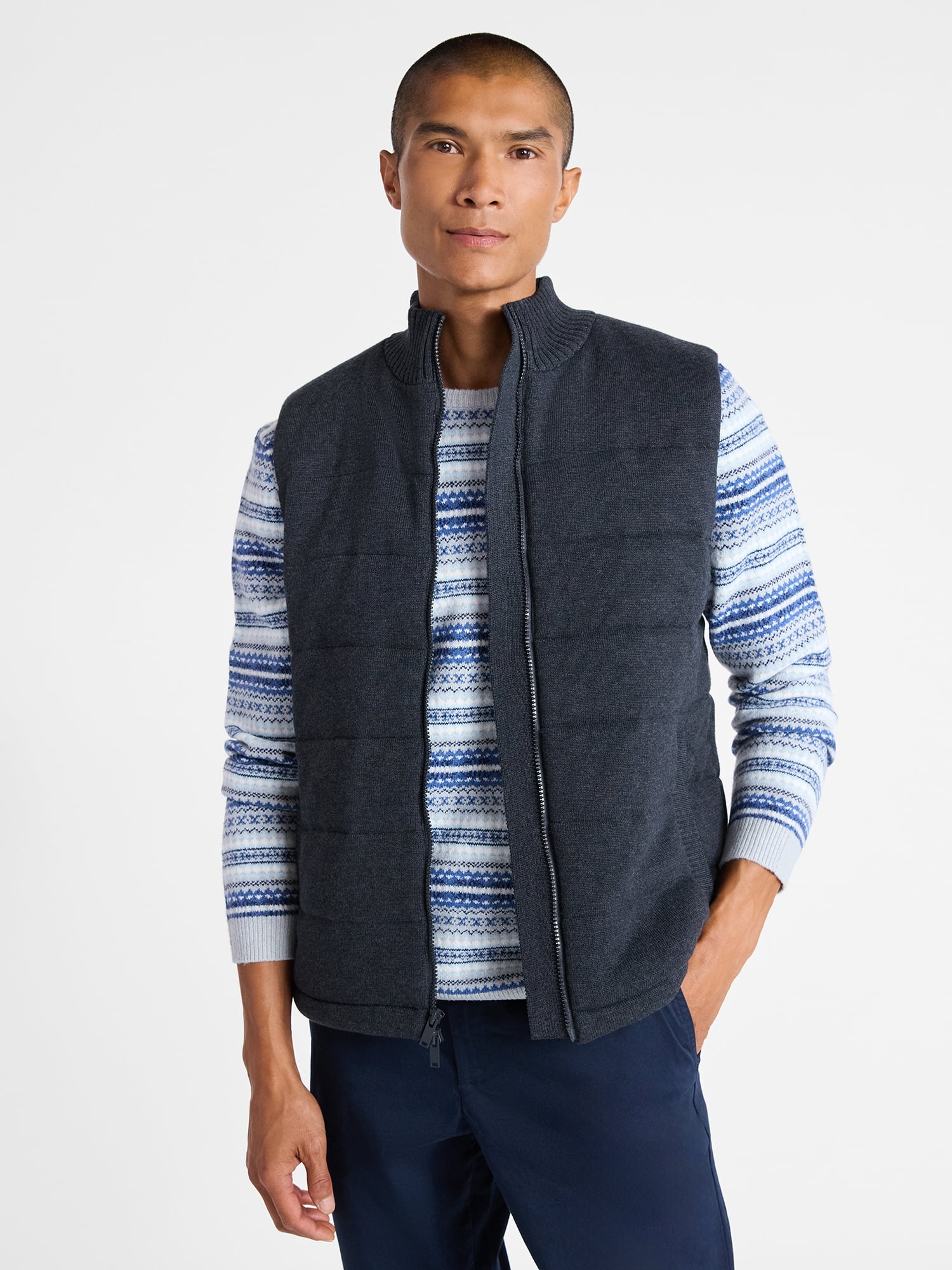 Free Assembly Men's Zip Front Quilted Sweater Vest , Sizes XS-3XL ...