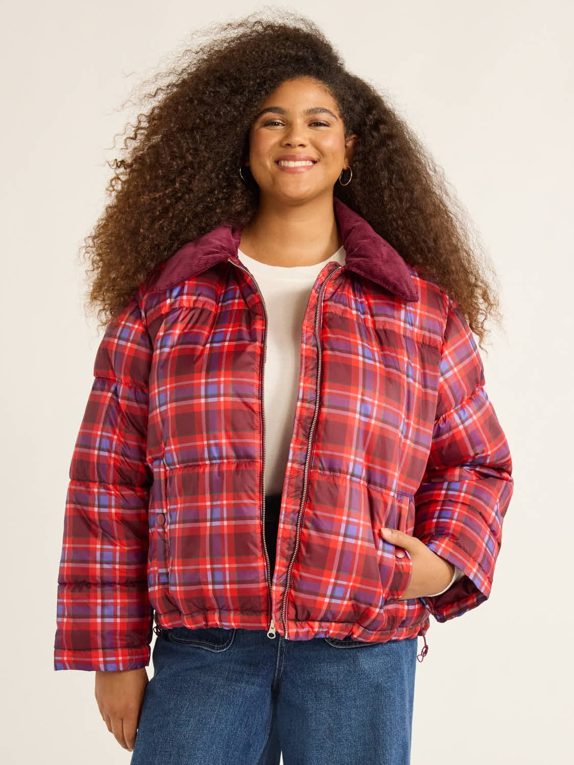 Free Assembly Women's and Women's Plus Short Puffer Jacket, Sizes XS-4X ...