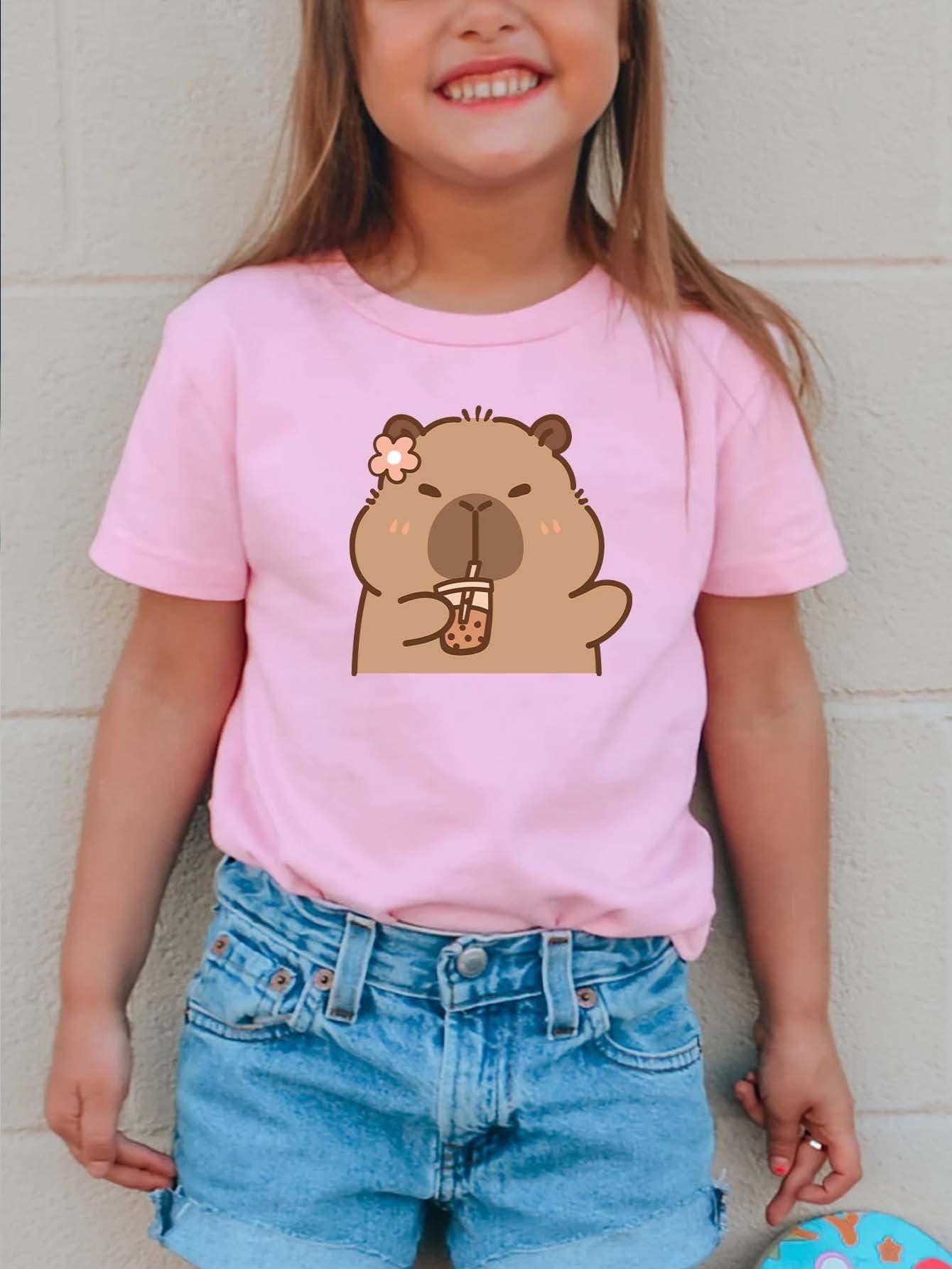 FA536 Cute capybara, Letter Graphics Printed t shirt for girl Kids ...