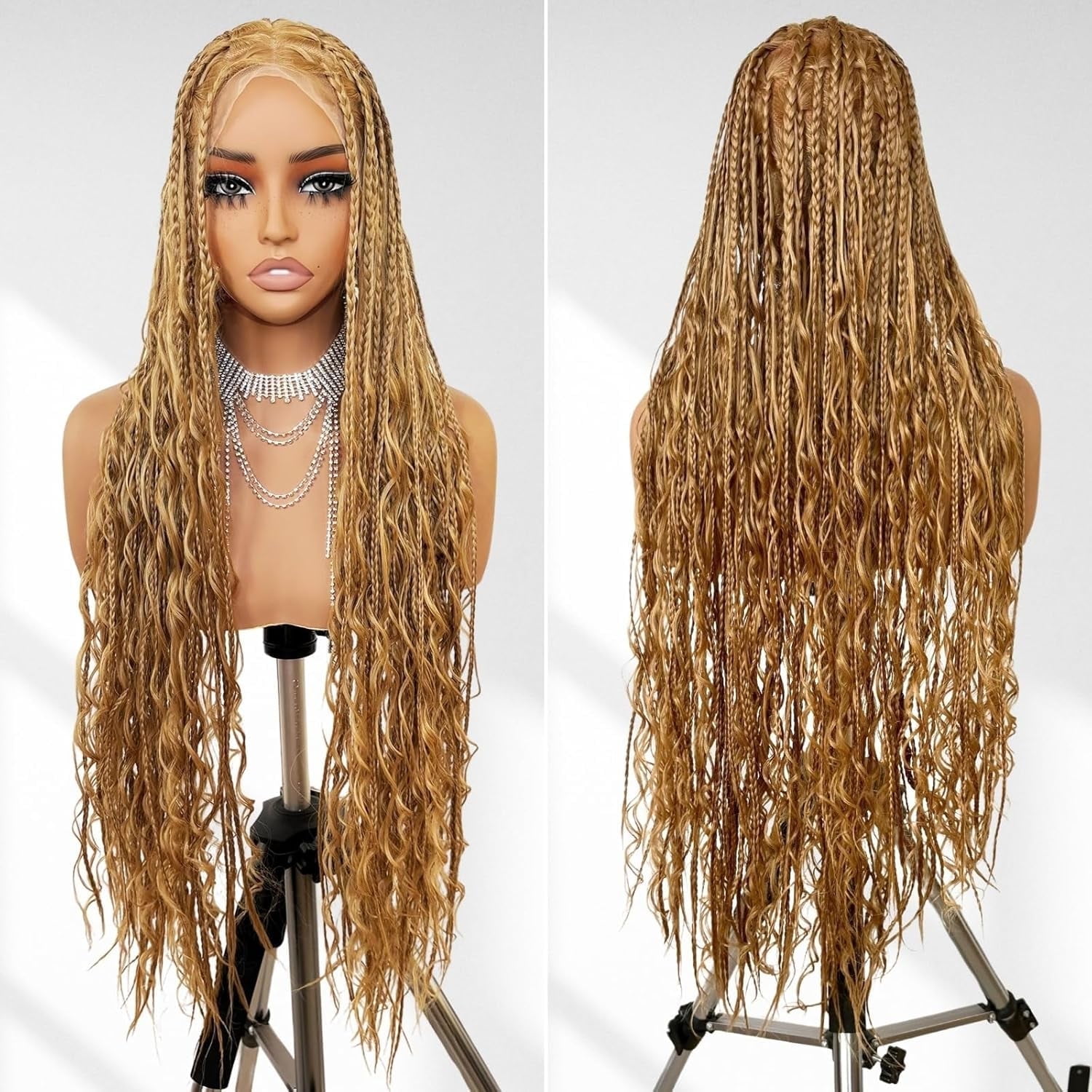 FABÉLLE 32 Inch Honey Blonde Boho Box Braids with Curls Long Synthetic ...