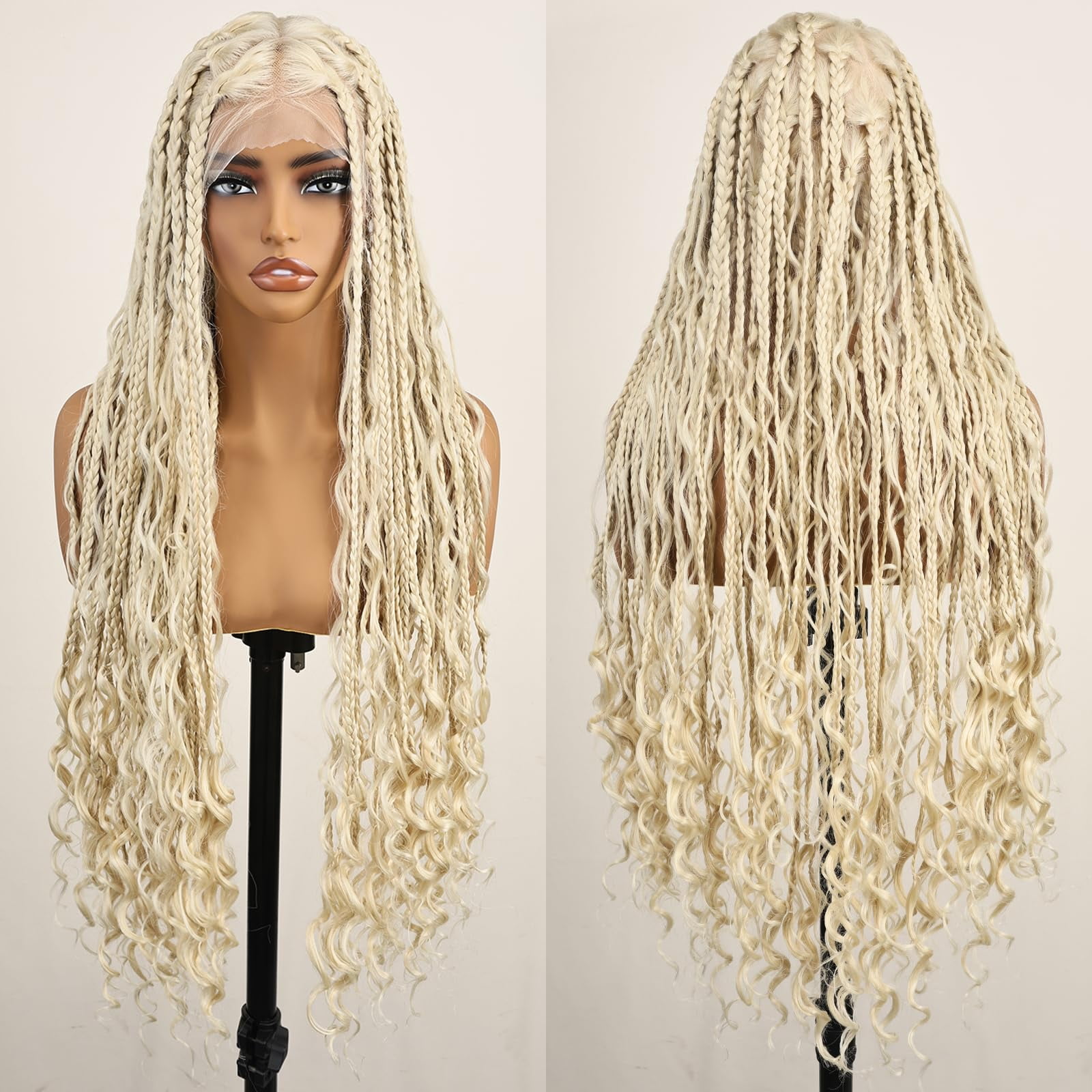 FABÉLLE Platinum Blonde Knotless Triangle Box Braid Wig Boho Box ...
