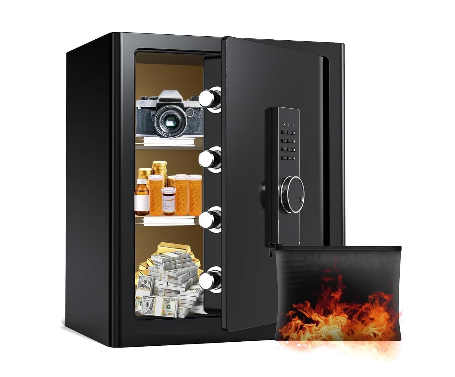 FABAO Security Safe, Small Home Safe with Waterproof Fireproof Bag ...