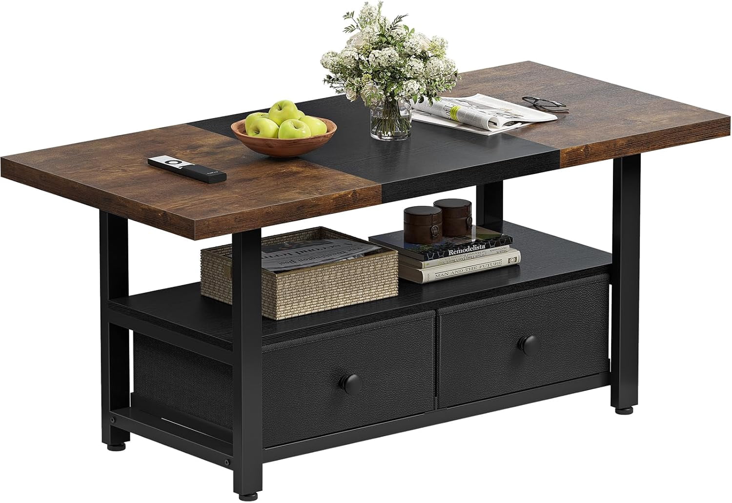FABATO Drawers, Rectangular Center Table Wood Top for Living Room ...