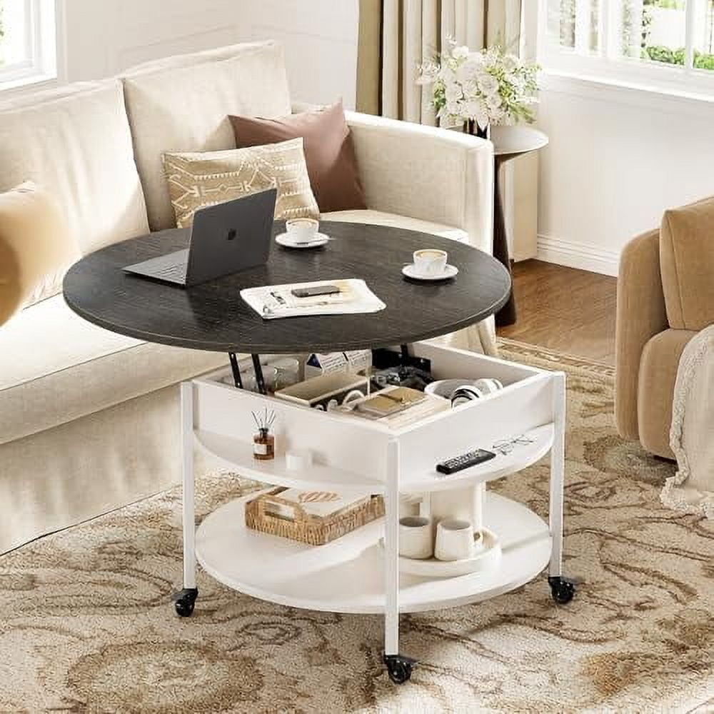FABATO Round Lift Top Coffee Table with Wheels, Circle Center Table ...