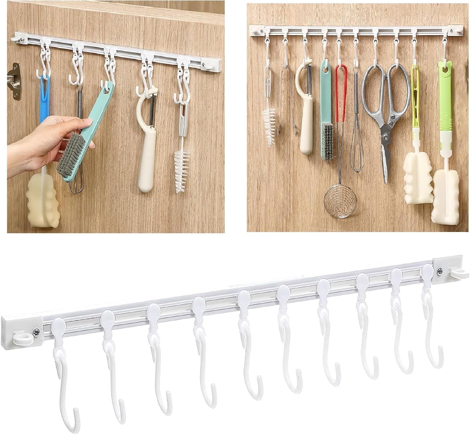 FABDIVINE Wall Mounted Hanger Rail Sliding with 10 Hook Multifunctional ...