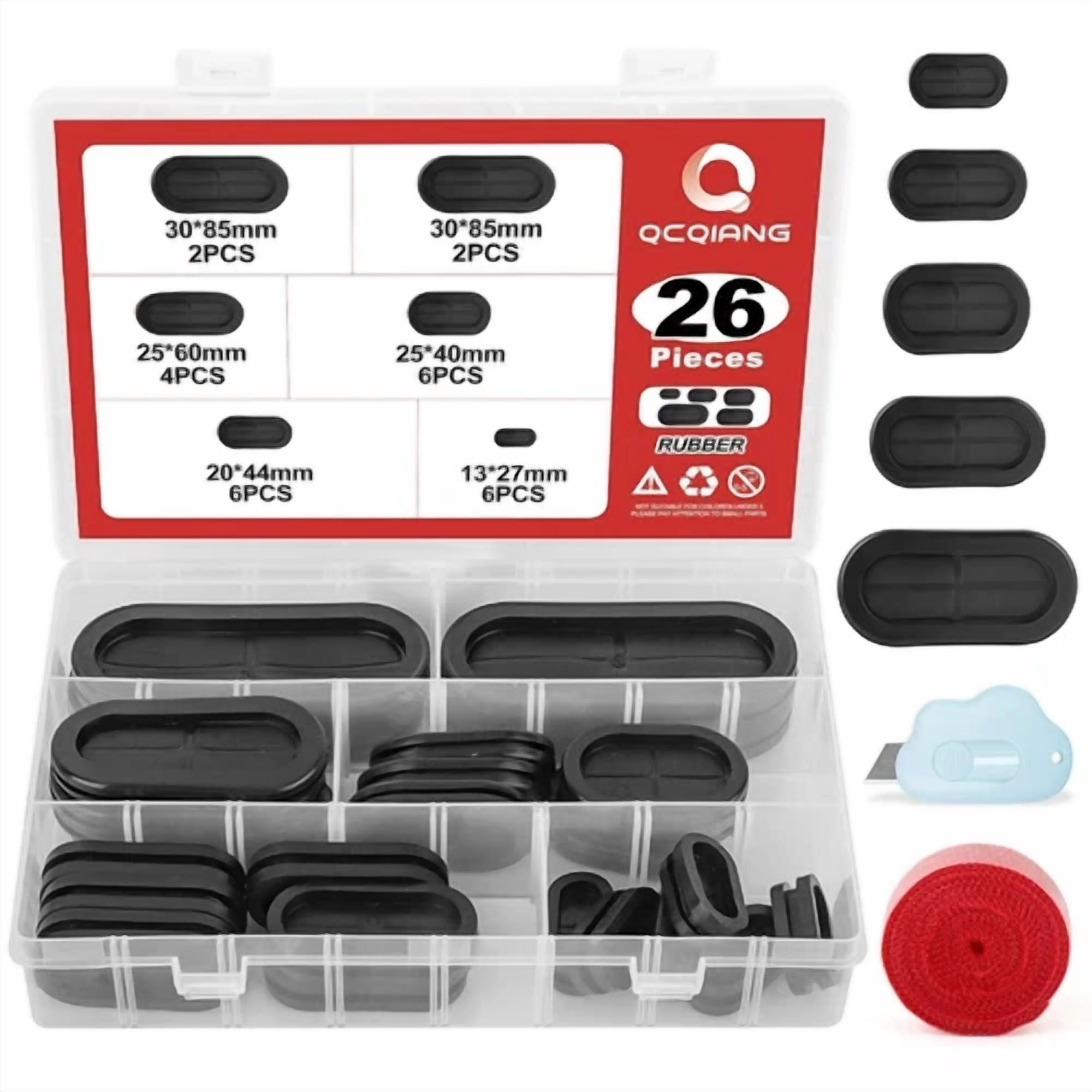 FABLE- 26Pcs Double-Sided Hole Oval Rubber Grommets, Drill Hole ...