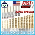 FABLE- 32Pcs 1/4'' Hex Shank Titanium Coated Hss Steel Drill Bit Set ...