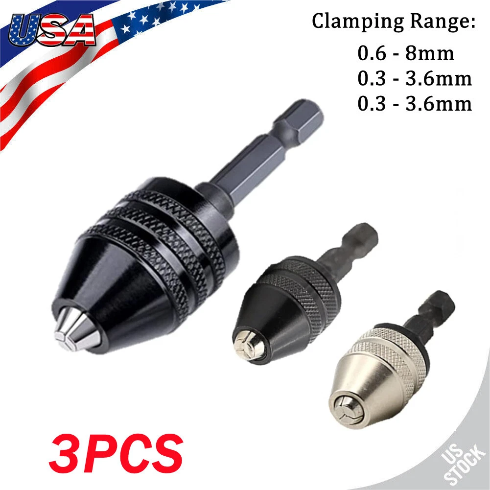 FABLE- 3X 1/4" Hex Shank Keyless Drill Chuck Conversion Adapter Bit ...