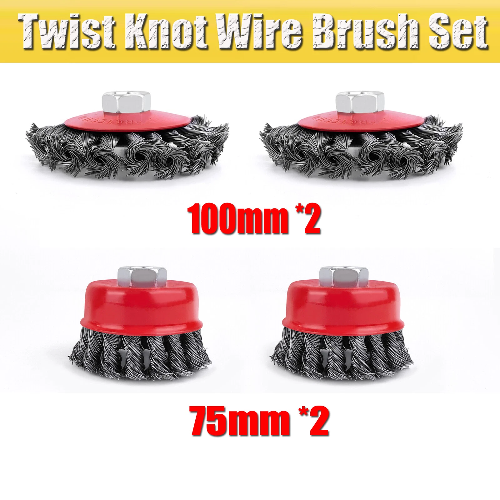 FABLE- 4Pcs 3" 4" Twist Knot Wire Brush Wheel Cup Fits 115Mm Angle ...