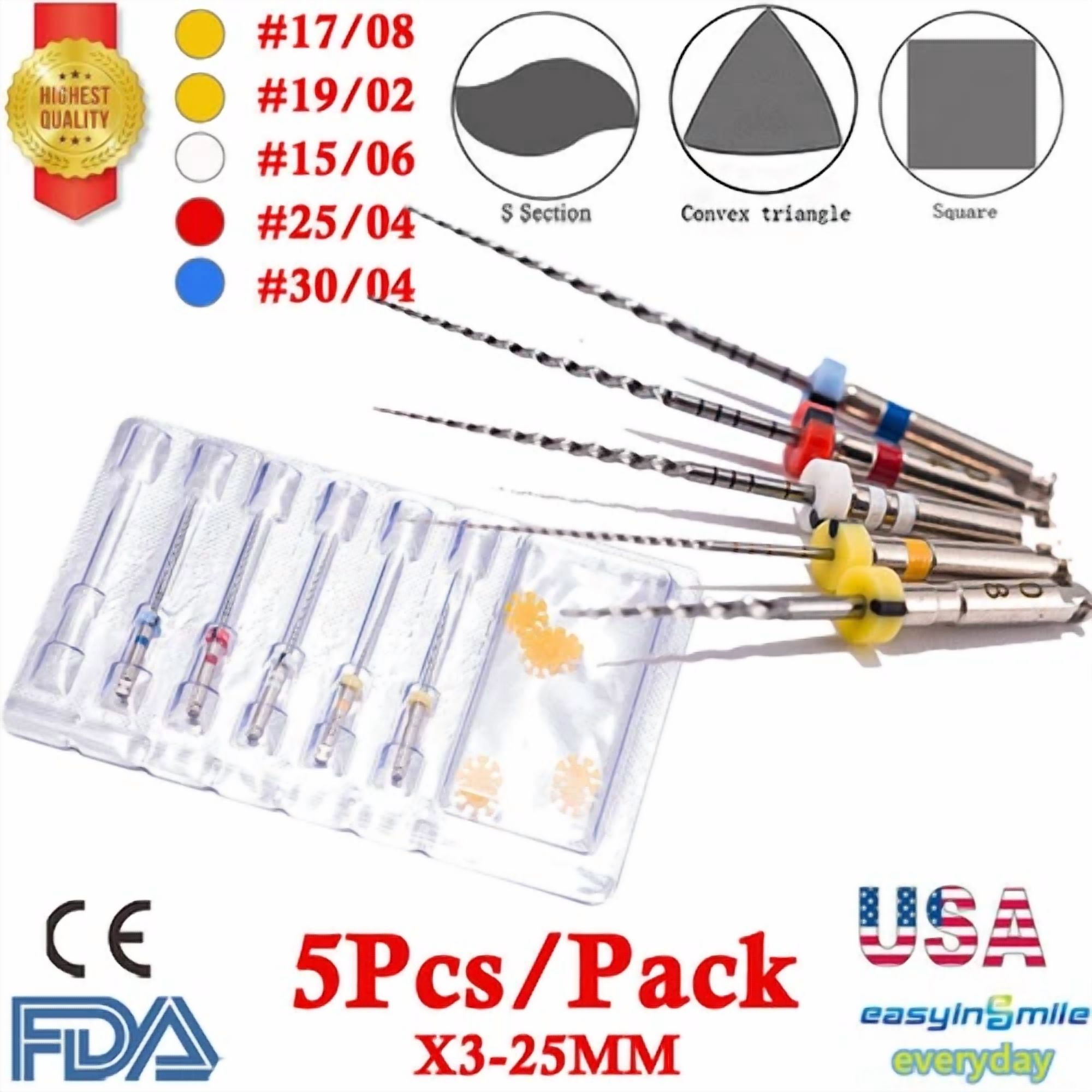 FABLE- 5Pc Dental Endo X3 Niti Rotary Files 25Mm Endodontic Root Canal ...