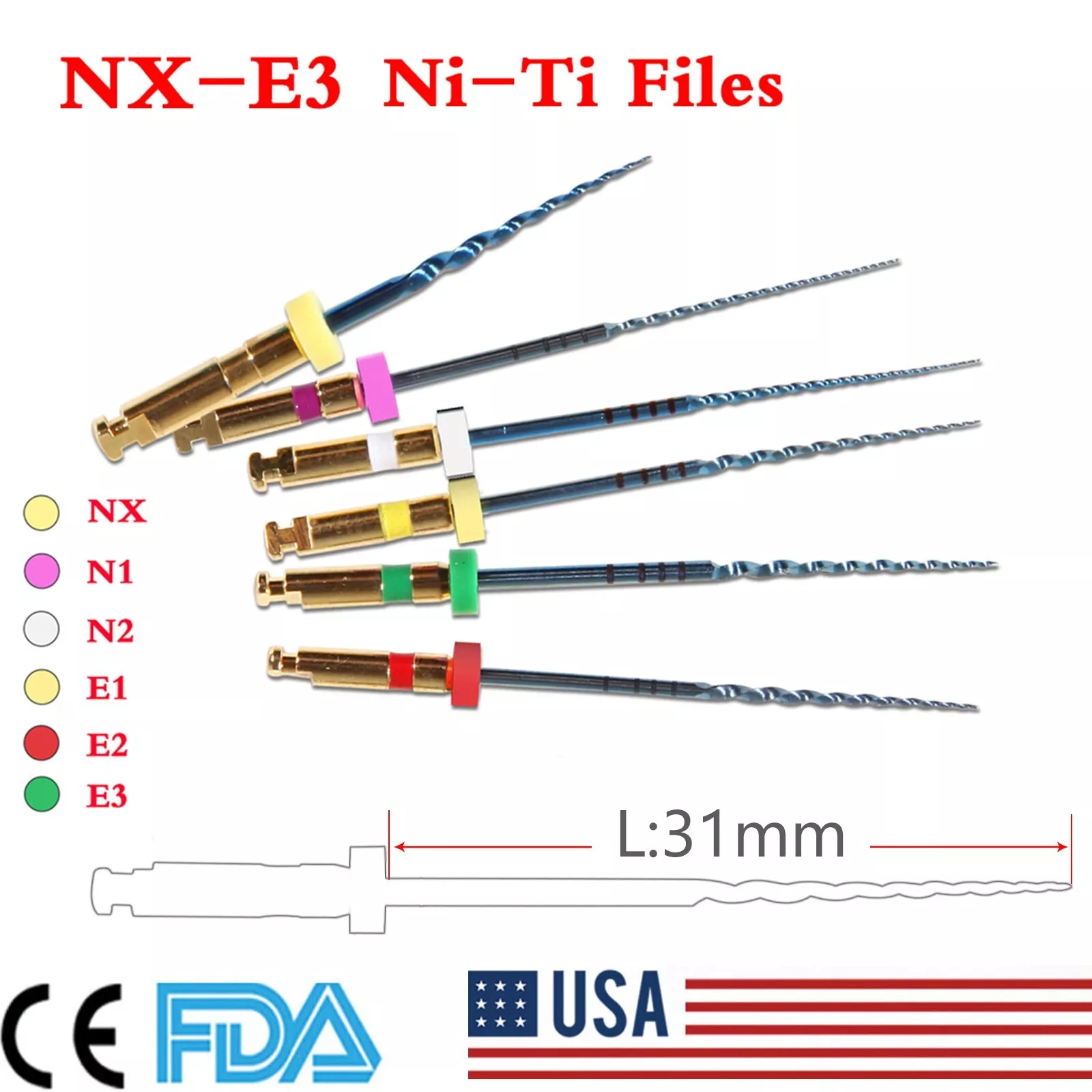 FABLE- 5Pcs Dental Endo Rotary Files X-Pro Gold Taper Niti Endodontic ...